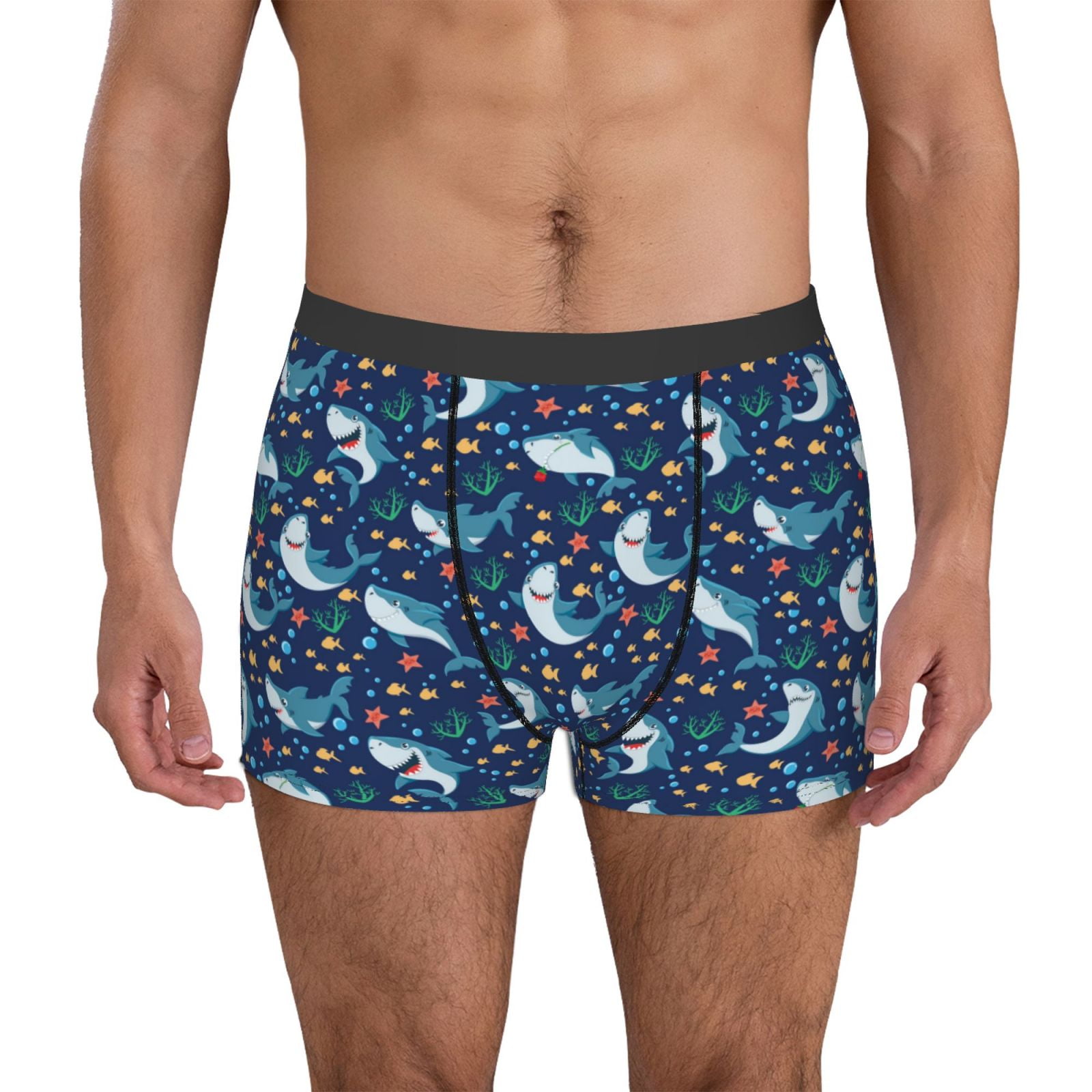 Derioi Sea Sharks Pattern Men' Soft Mid-Rise Boxer Briefs Soft Cotton ...