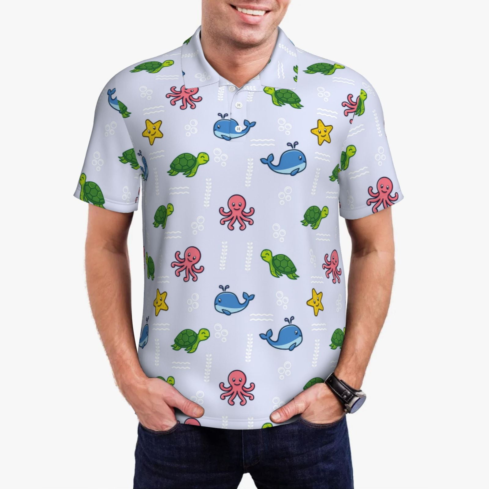 Derioi Sea Turtle Whale for Men's Polo Shirts Short Sleeve Golf Shirt ...