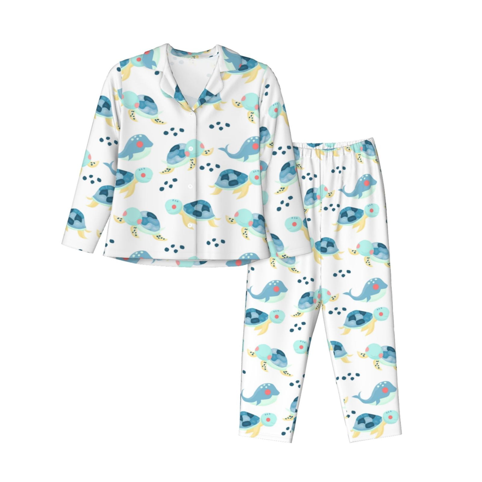 Derioi Sea Turtle for Button Up Pajamas for Women Women’s Sleepwear Pj Sets for Woman-Medium ...