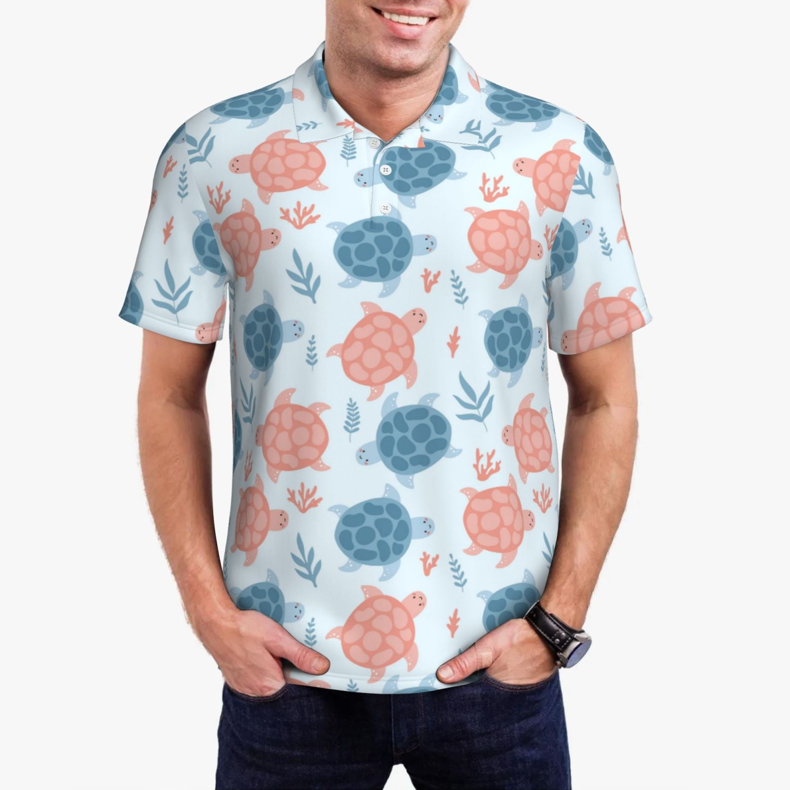 Derioi Sea Turtle for Men's Polo Shirts Short Sleeve Golf Shirt for ...