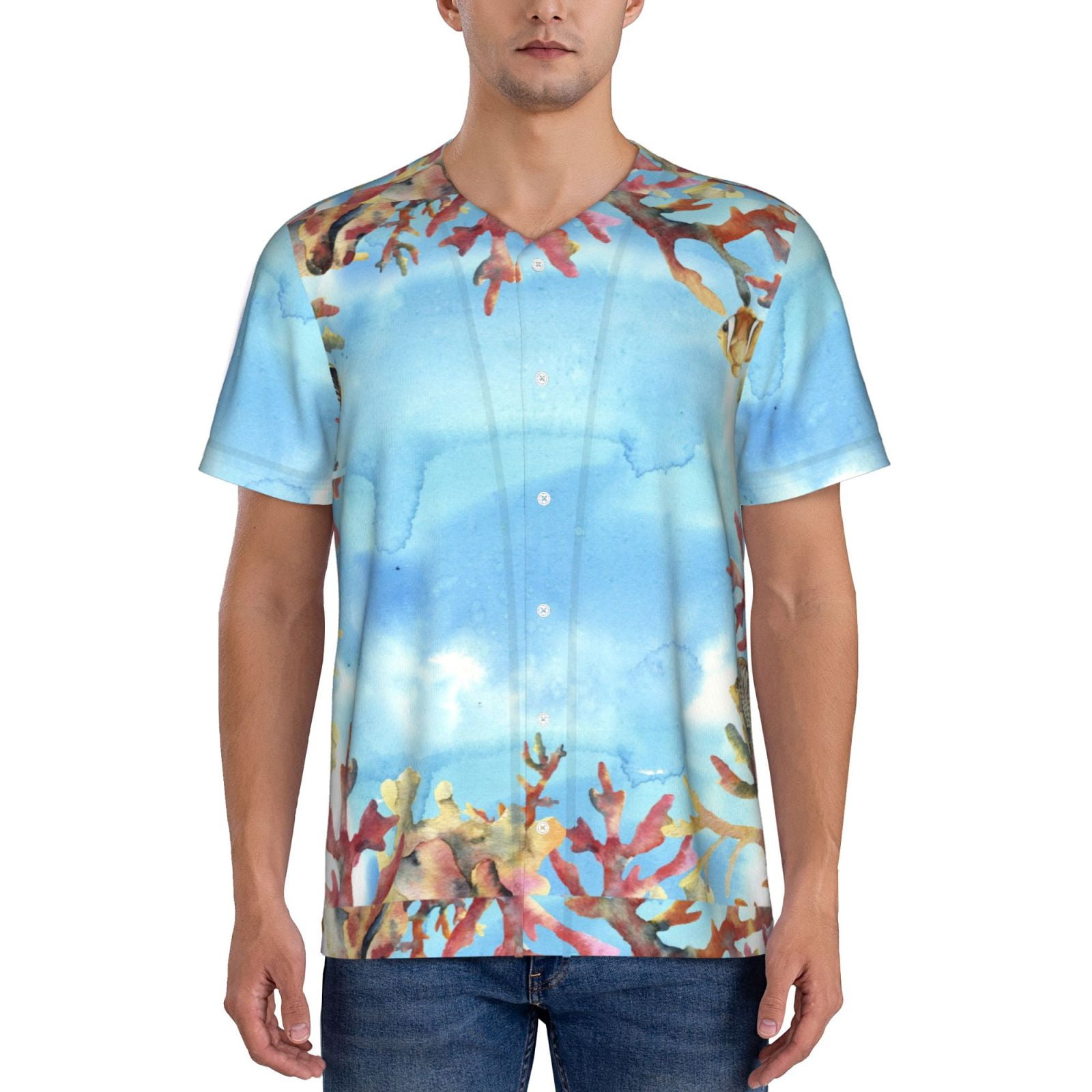 Derioi Sea and Fish for Men's Baseball T-shirt Short Sleeves Button Down T-Shirt,Size S-4XL ...
