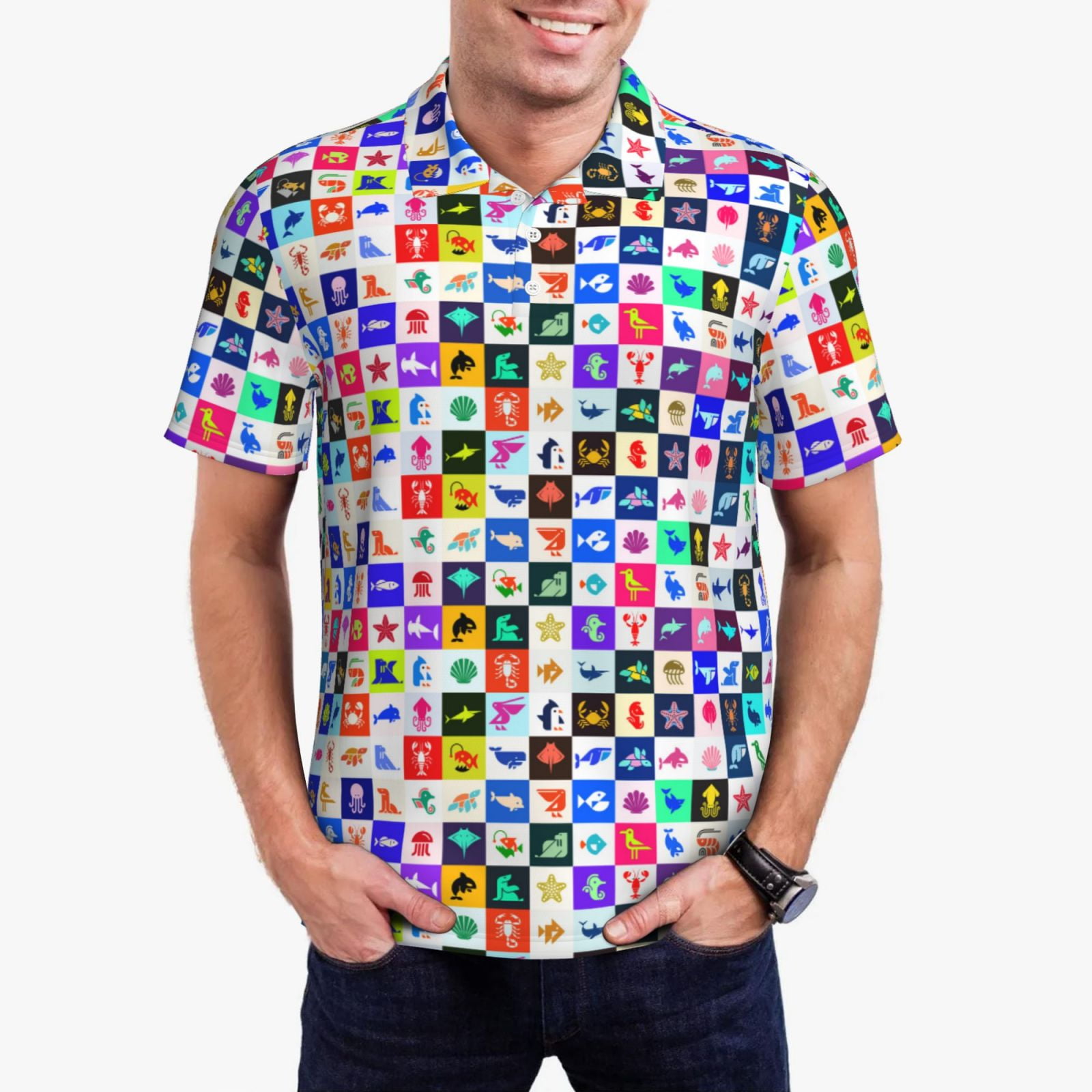 Derioi Sea animals Collage for Men's Polo Shirts Short Sleeve Golf ...