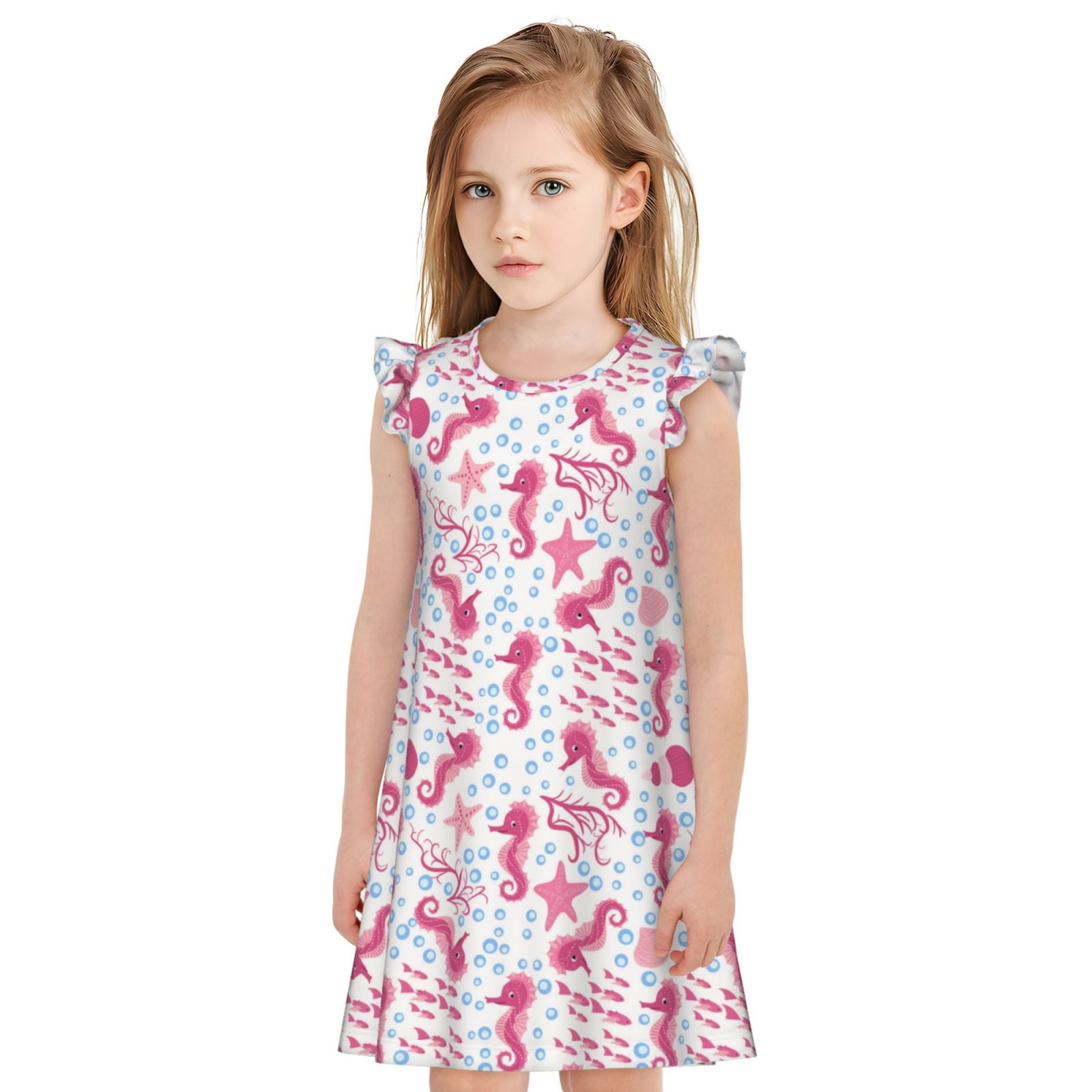 Derioi Seahorse and Starfish for Girls Nightgowns Night Dress Sleepwear ...