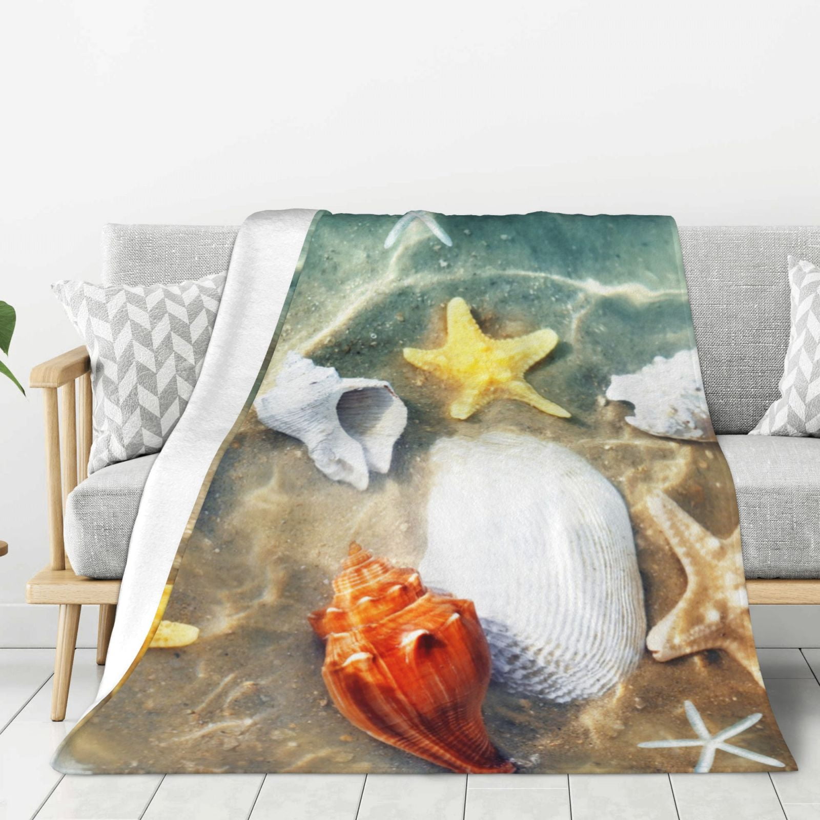 Derioi Seashell On The Beach for Fleece Throw Blanket ,for Couch Sofa ...