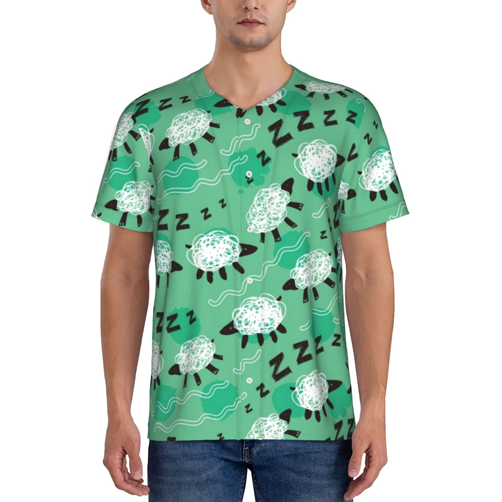 Derioi Sheep Zzz for Men's Baseball T-shirt Short Sleeves Button Down T ...