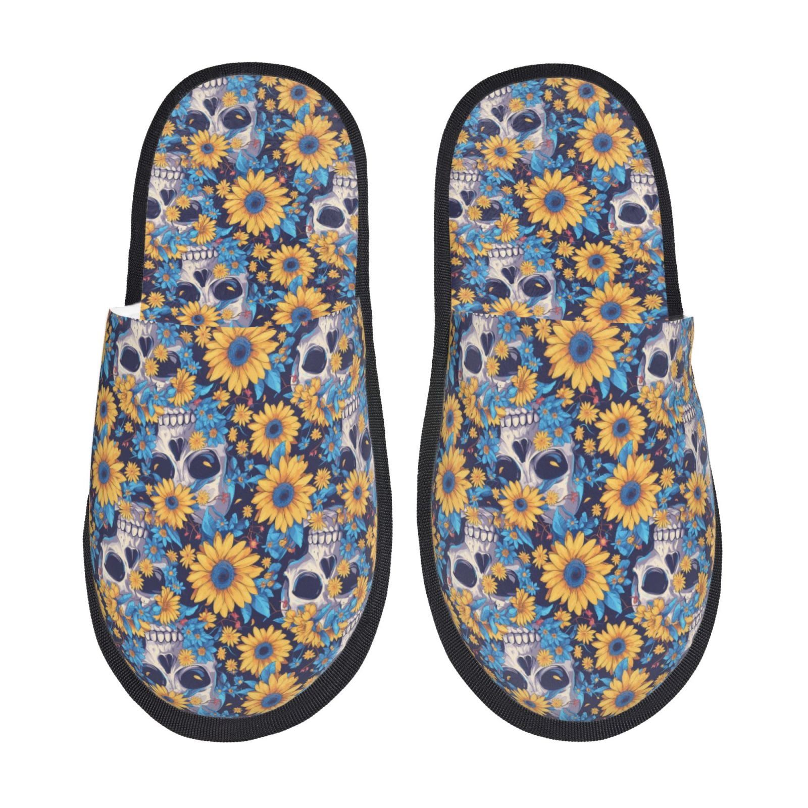 Derioi Skull daisy yellow blue for Slippers Indoor Outdoor Anti-Skid ...