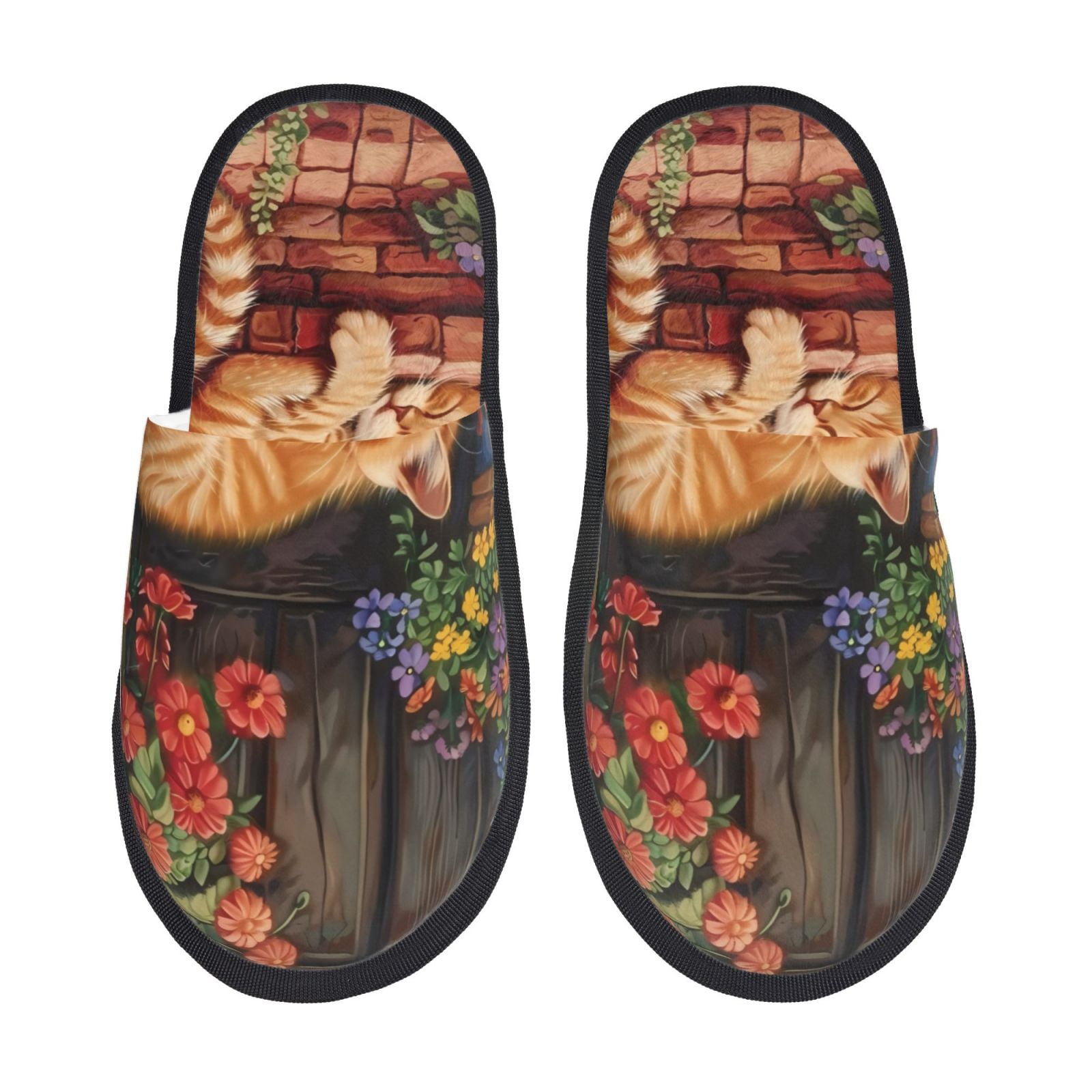 Derioi Sleeping Cat Flowers for Slippers Indoor Outdoor Anti-Skid Warm ...