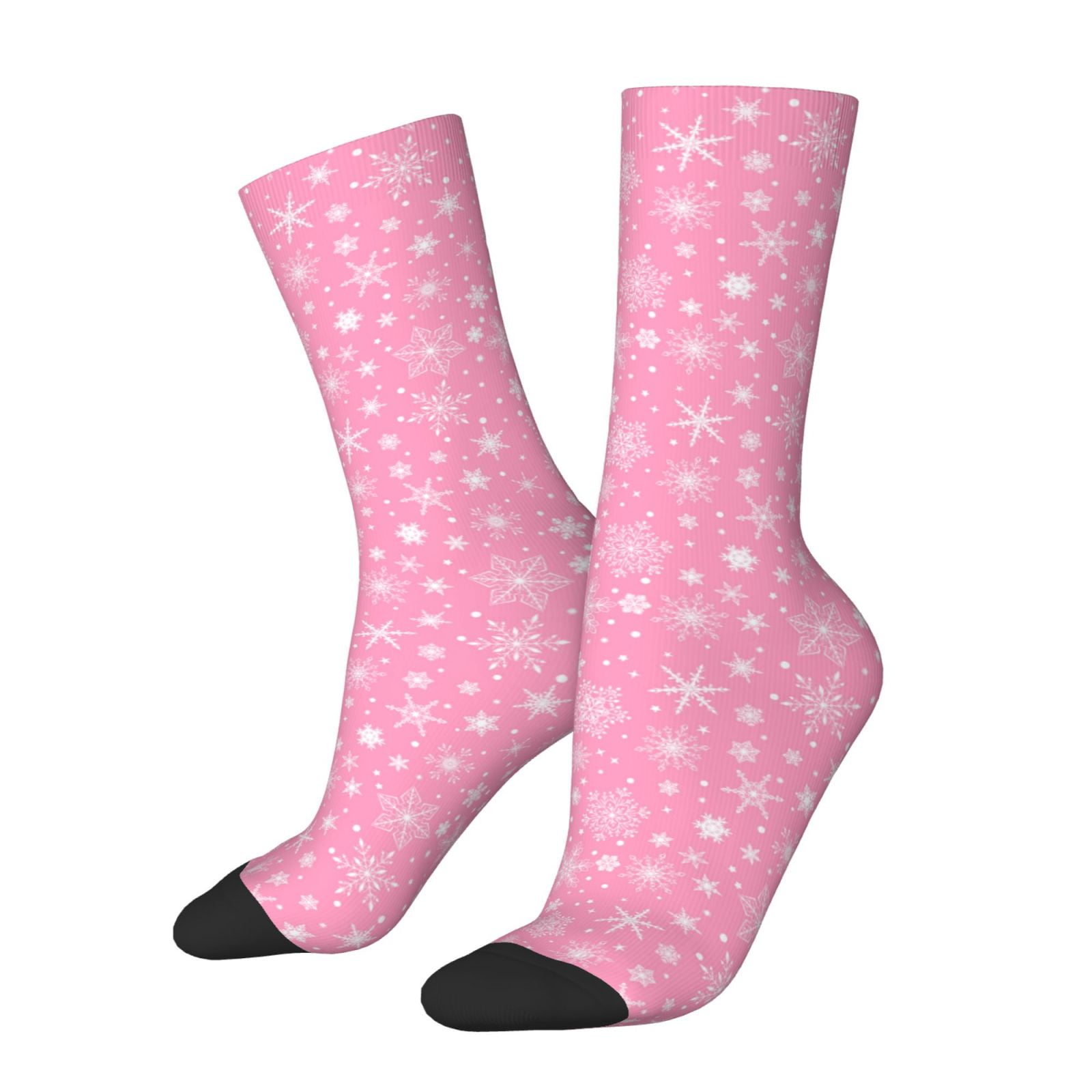 Derioi Snowflake pink backgrounds Printed Middle Tube Socks for Adults ...