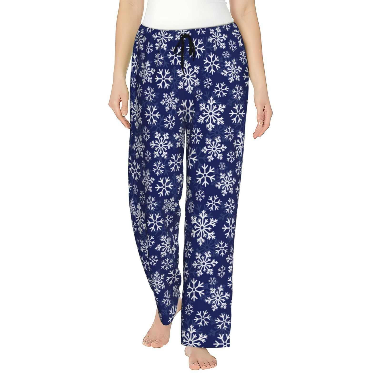 Derioi Snowflakes On Dark Blue for Women's Pajama Pants with Pockets ...