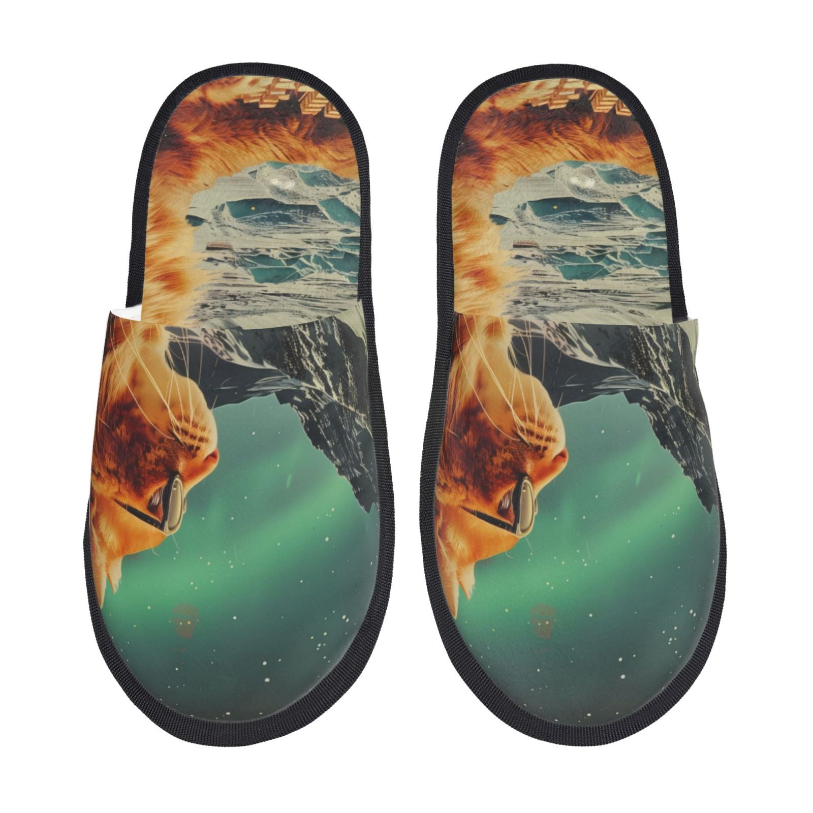 Derioi Space Adventurer Cat for Slippers Indoor Outdoor Anti-Skid Warm ...