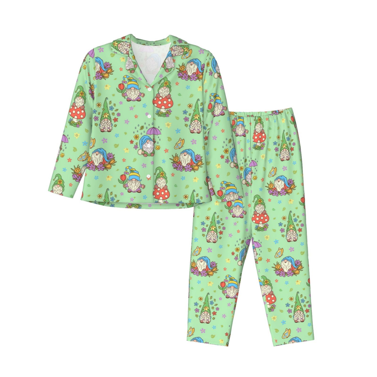 Derioi Spring Gnome for Button Up Pajamas for Women Women’s Sleepwear ...