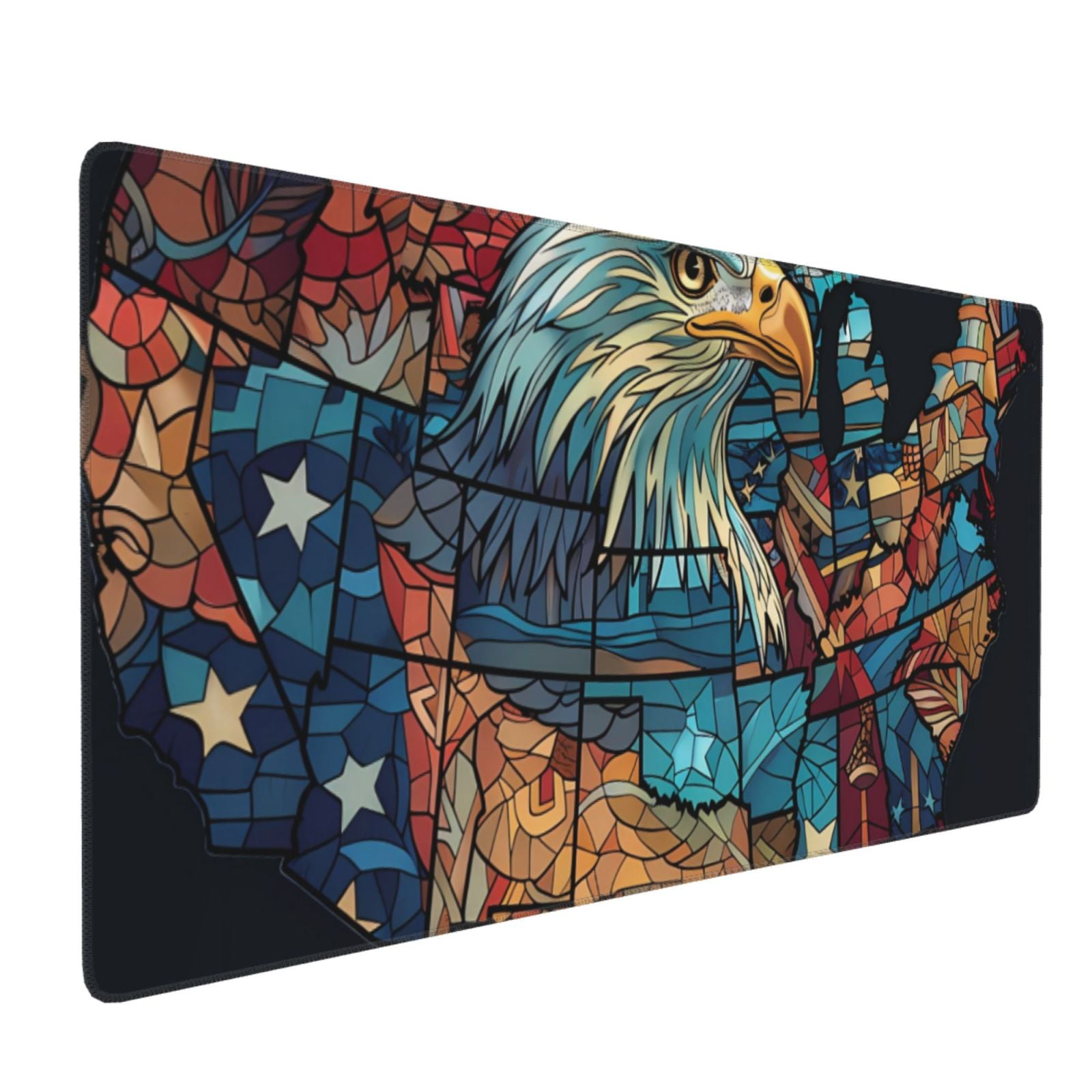 Derioi Stained Glass Eagle USA for Large Non-Slip Gaming Mouse Pad 16 ...