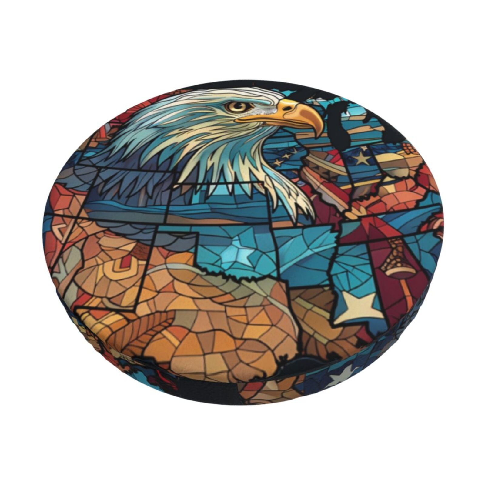 Derioi Stained Glass Eagle USA for Round Bar Chair Cushion Cover Round ...
