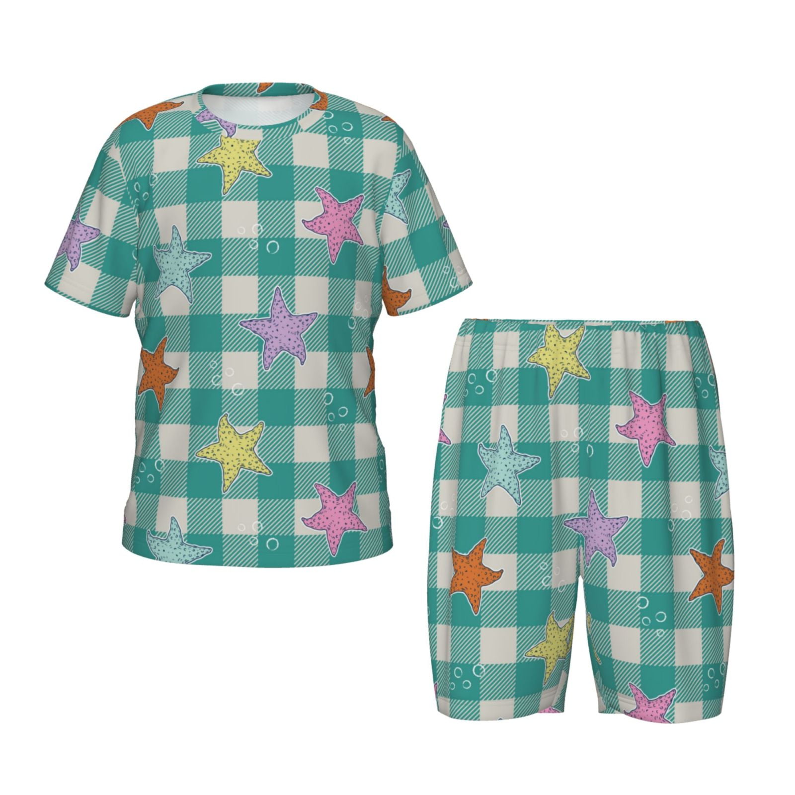 Derioi Starfish On Checkered Background for Short-Sleeved Summer Pajama ...