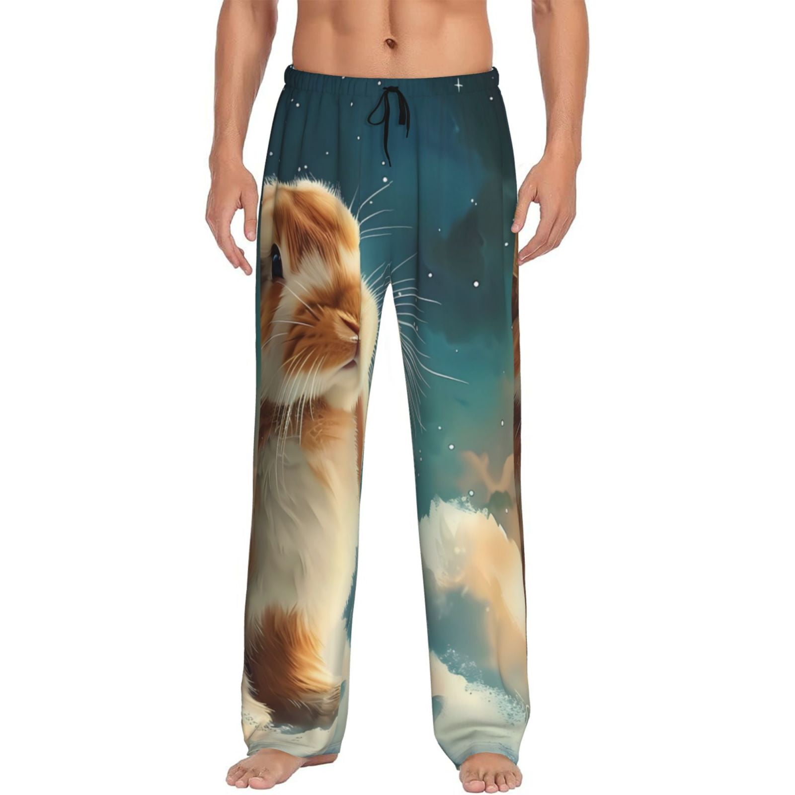 Derioi Starry Sky Cloud Cute Rabbit for Men's Pajama Pants with Pockets ...