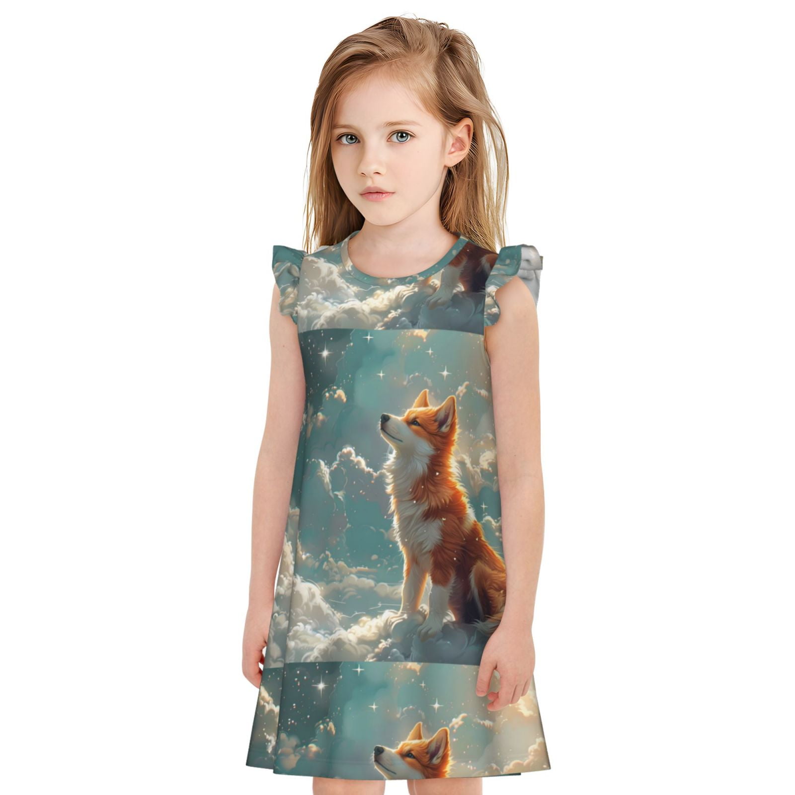 Derioi Starry Sky Cloud Fox for Girls Nightgowns Night Dress Sleepwear ...