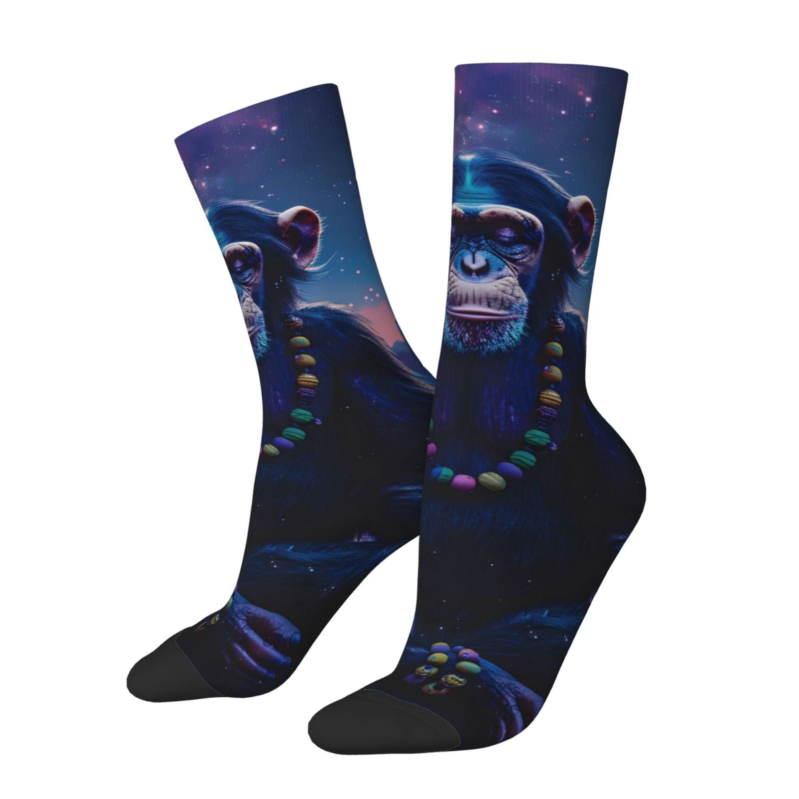 Derioi Starry Sky Meditating Chimpanzees Printed Middle Tube Socks for ...