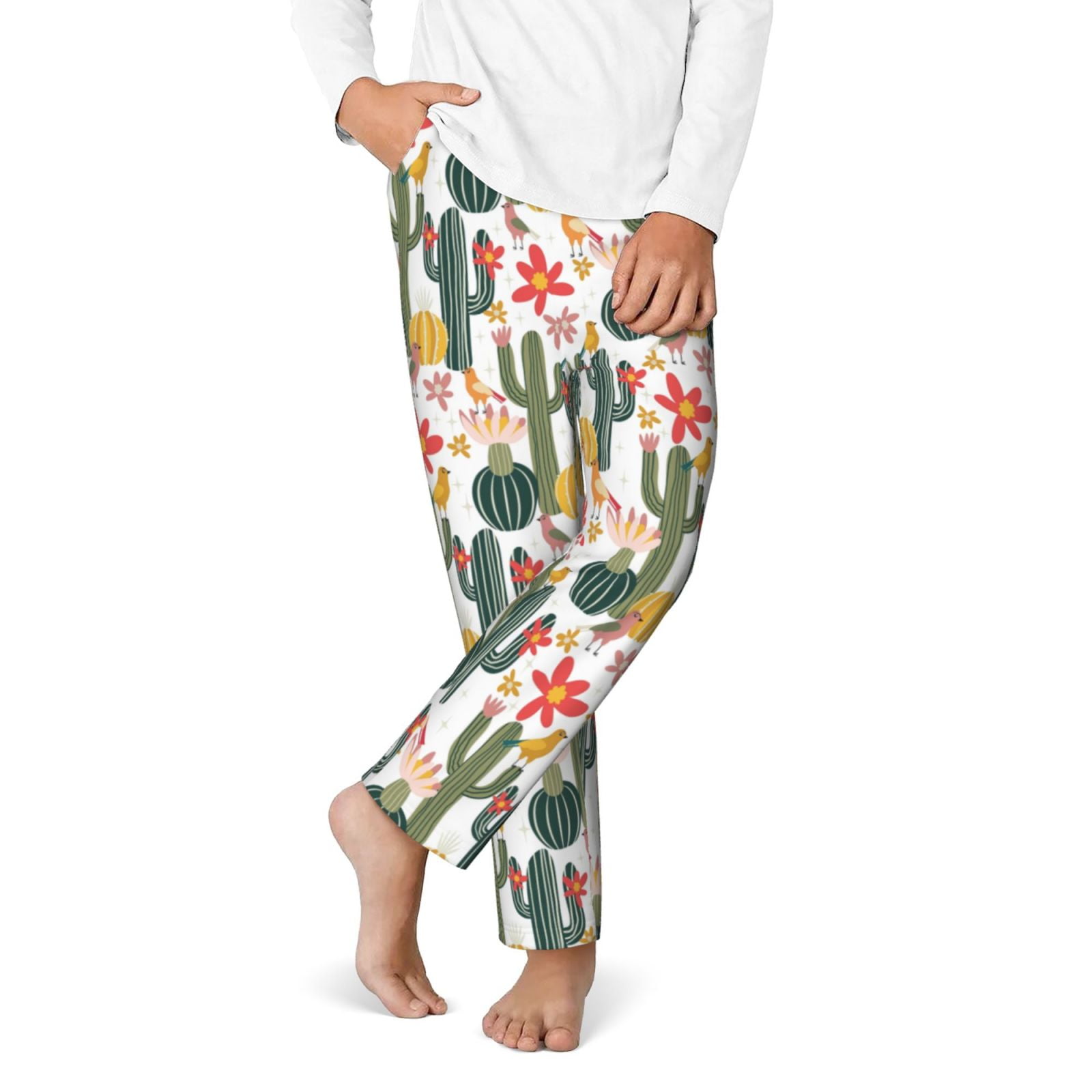 Derioi Summer Cactus With Blooming for Pajama Pants Men Elastic ...