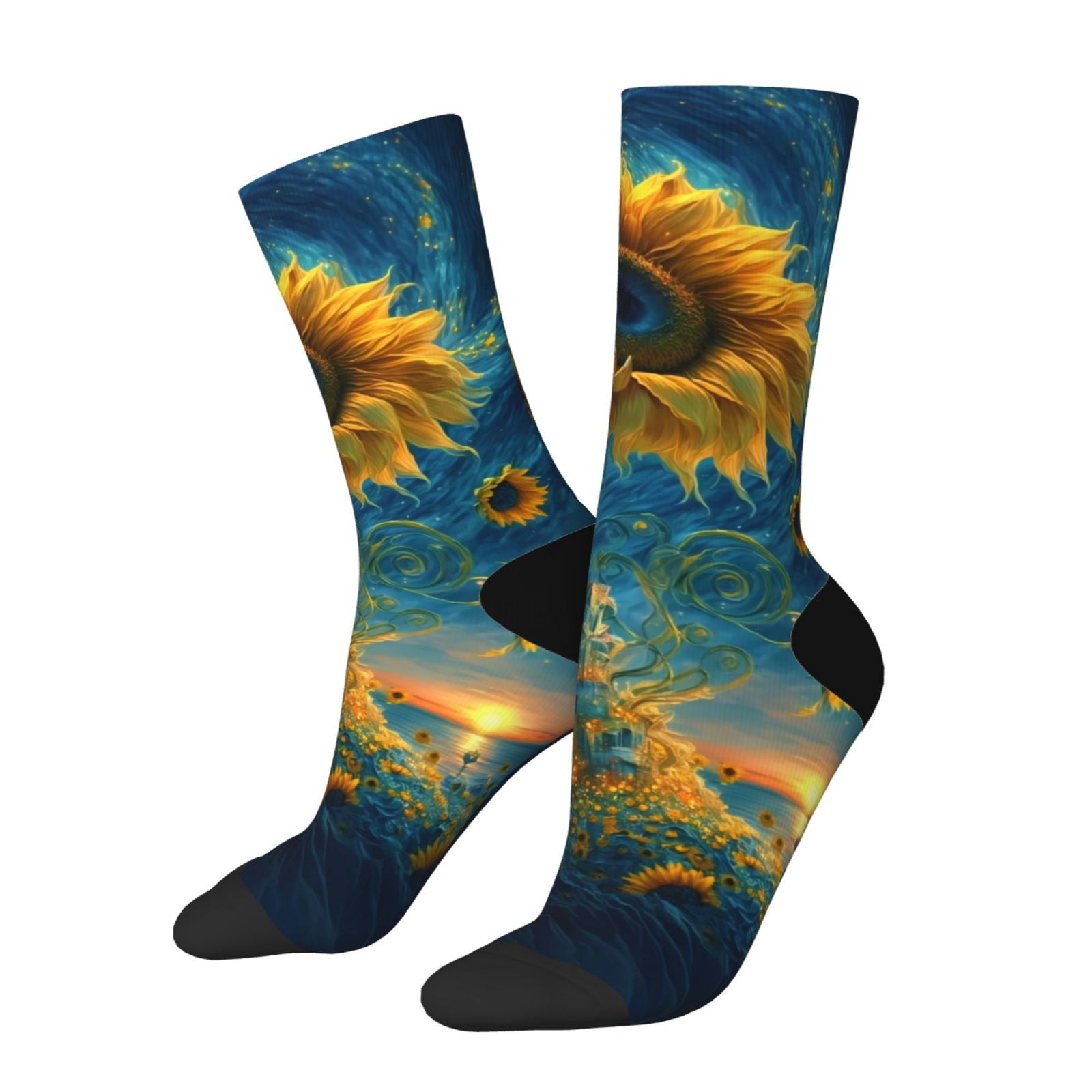 Derioi Sunflower Castle Starry Sky Printed Middle Tube Socks for Adults ...
