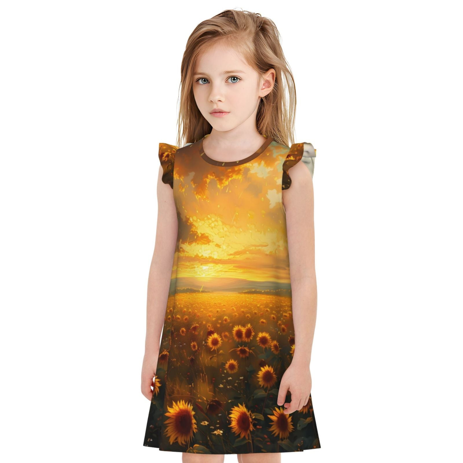 Derioi Sunflower Sunset Rainfall for Girls Nightgowns Night Dress ...