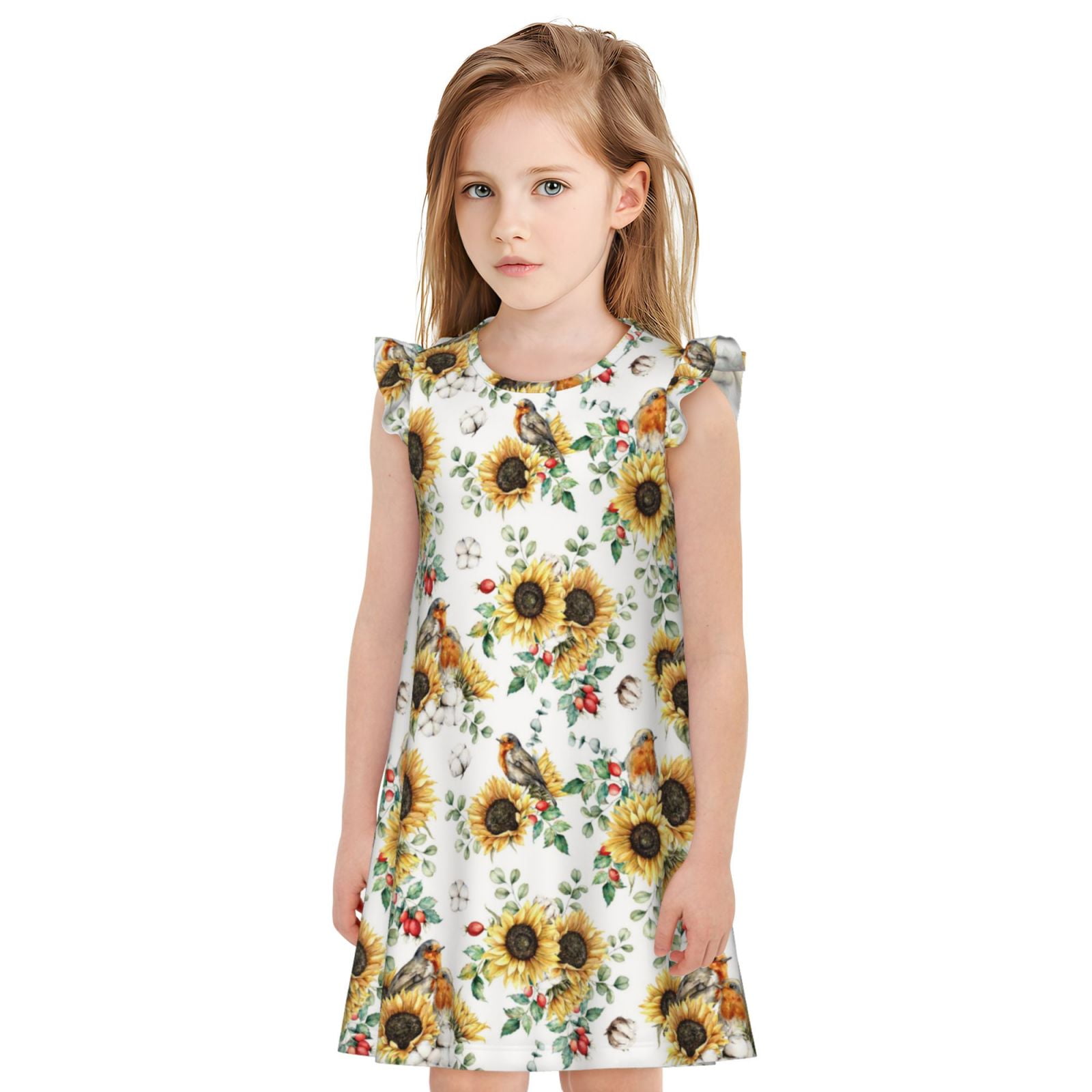 Derioi Sunflowers Leaves And Birds for Girls Nightgowns Night Dress ...
