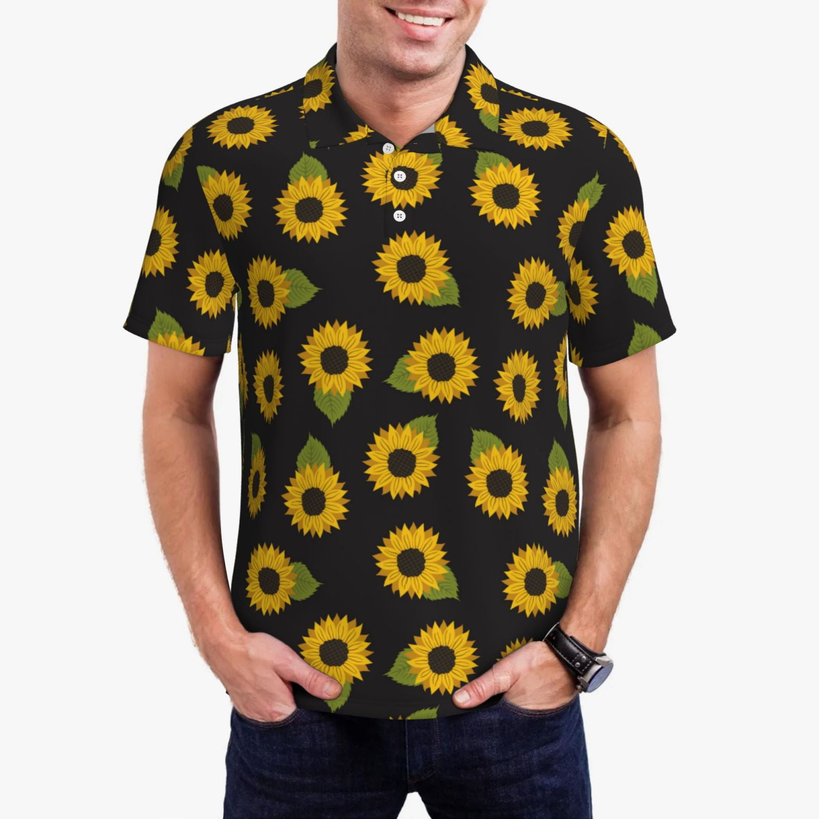 Derioi Sunflowers for Men's Polo Shirts Short Sleeve Golf Shirt for ...