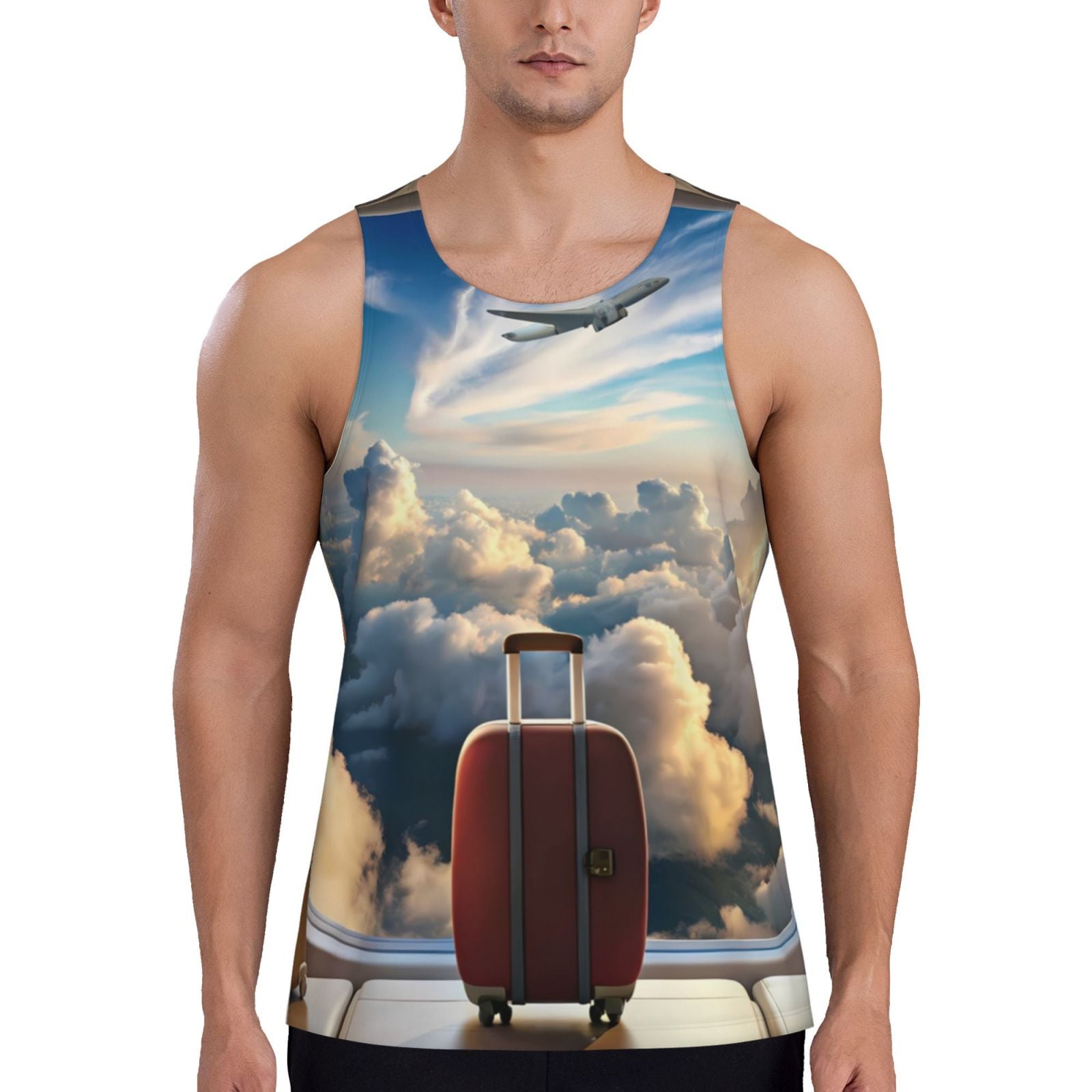 Derioi Sunset Airplane Travel View for Men's Workout Tank Top Muscle ...