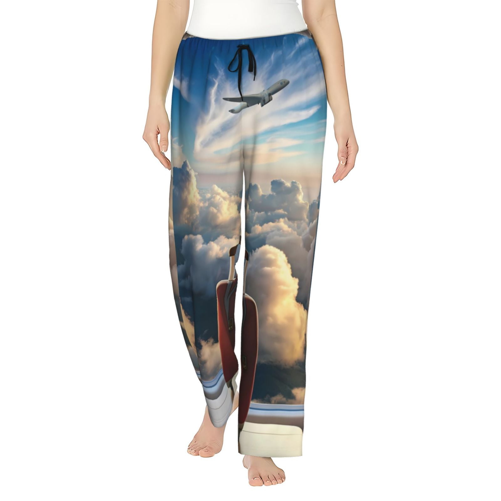 Derioi Sunset Airplane Travel View for Women's Pajama Pants with ...