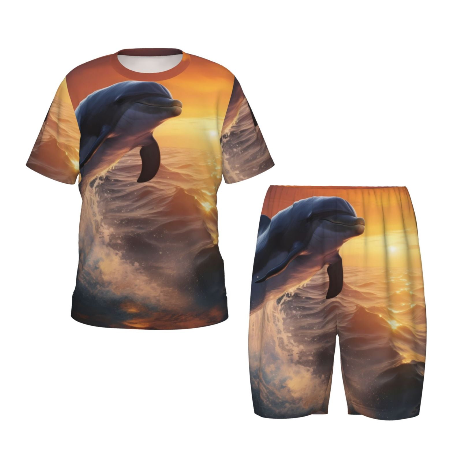 Derioi Sunset Dancing Dolphin for Short-Sleeved Summer Pajama Set for ...