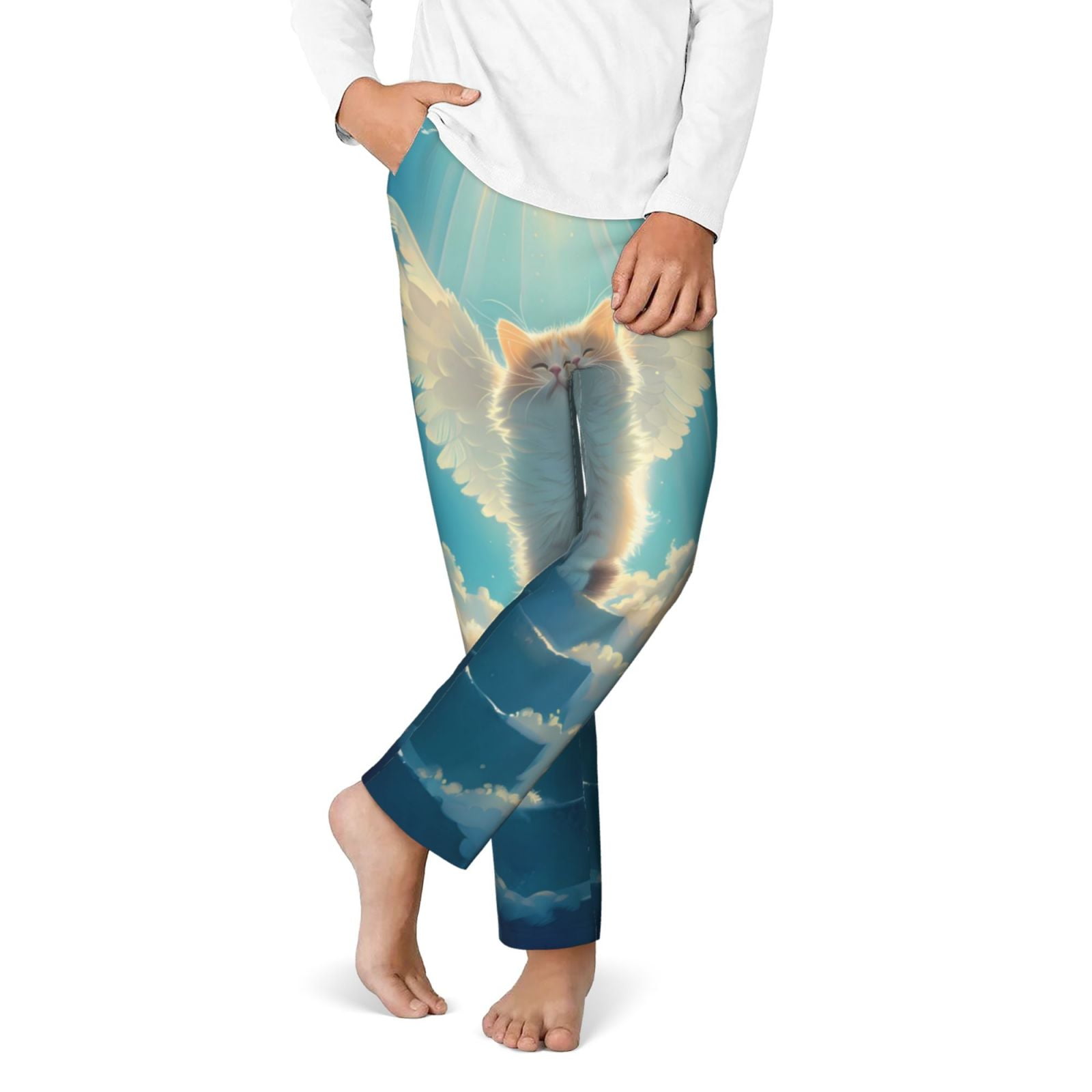 Derioi Sunshine Cute Winged Cat for Pajama Pants Men Elastic Waistband ...