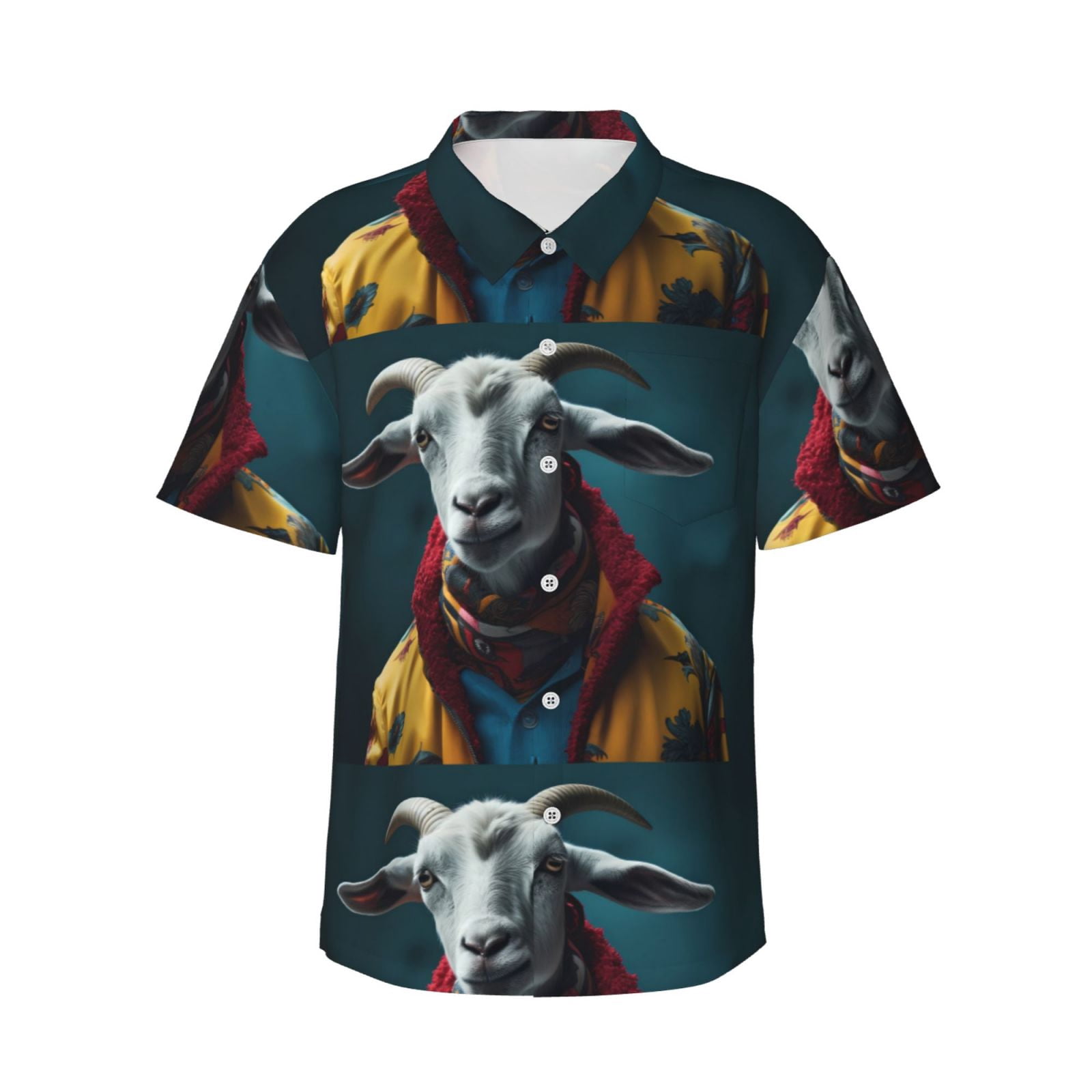 Derioi Surrealist Goat for Hawaiian Shirt for Men Casual Button Down ...
