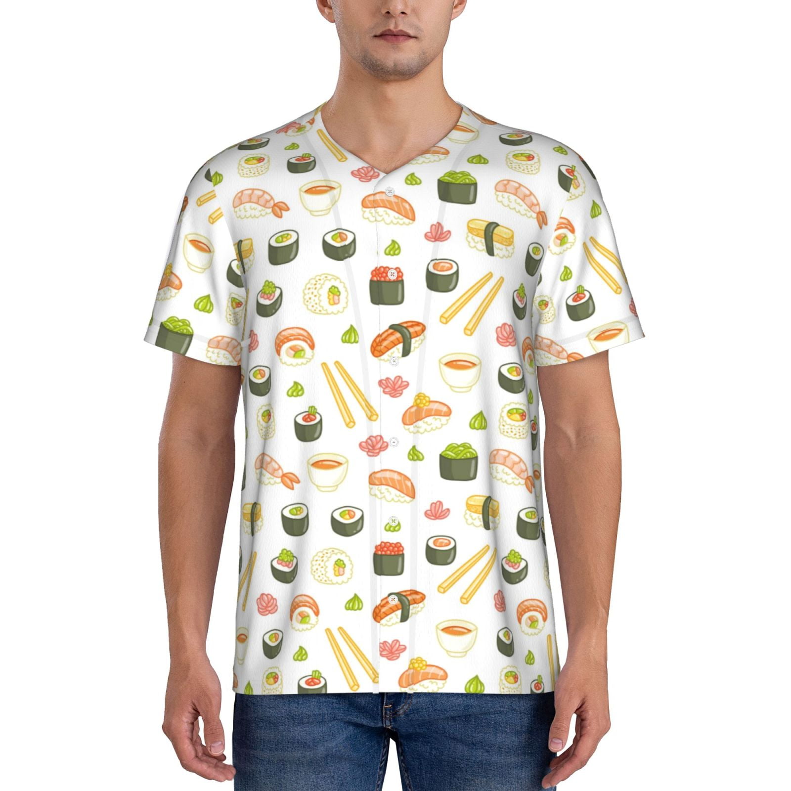 Derioi Sushi and Rolls for Men's Baseball T-shirt Short Sleeves Button ...