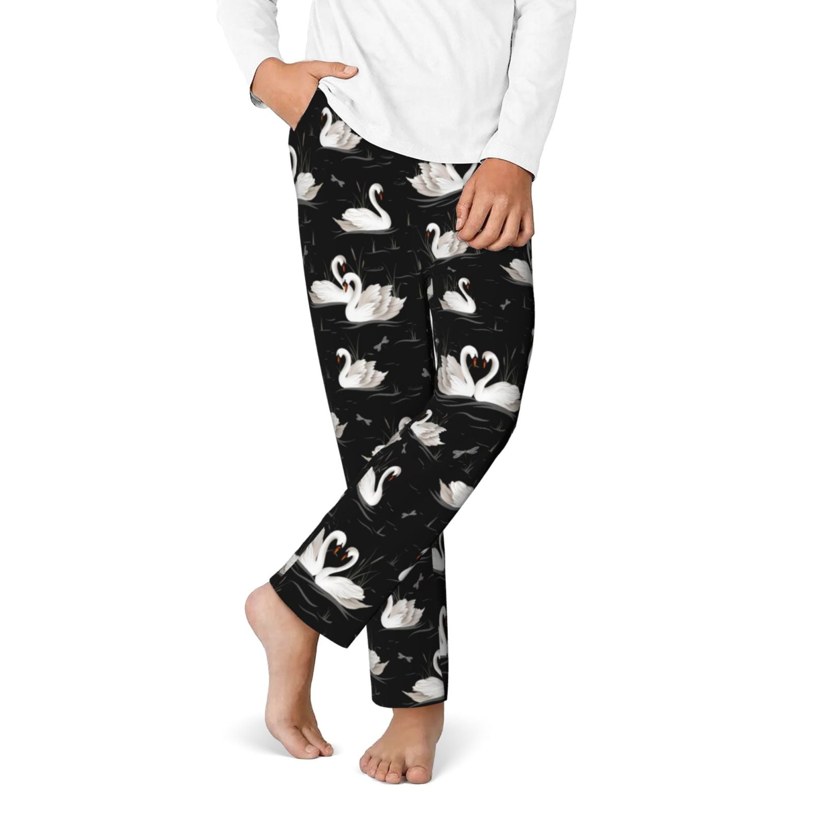 Derioi Swan And Dragonflies for Pajama Pants Men Elastic Waistband ...