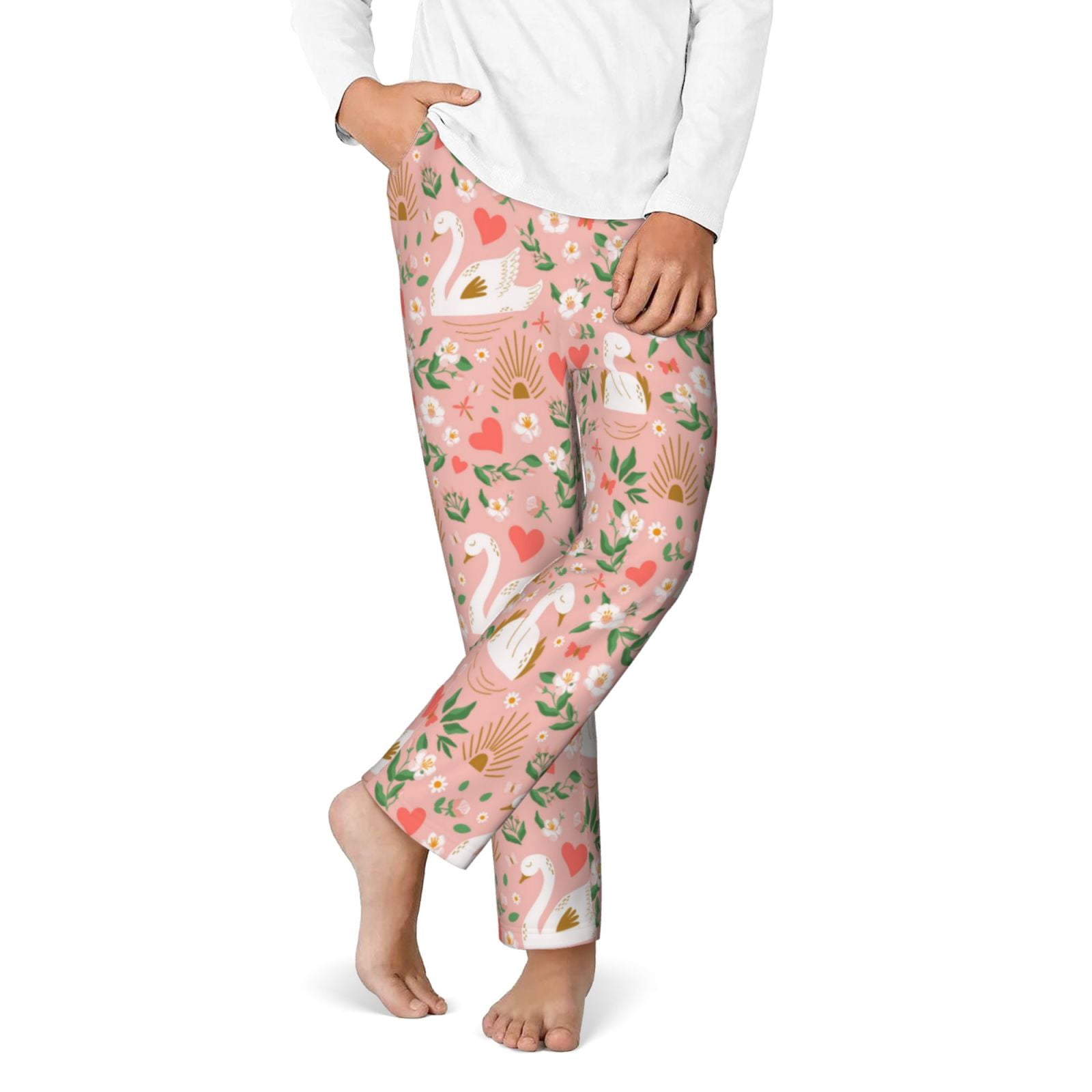 Derioi Swan And Flowers3 for Pajama Pants Men Elastic Waistband Sleep ...