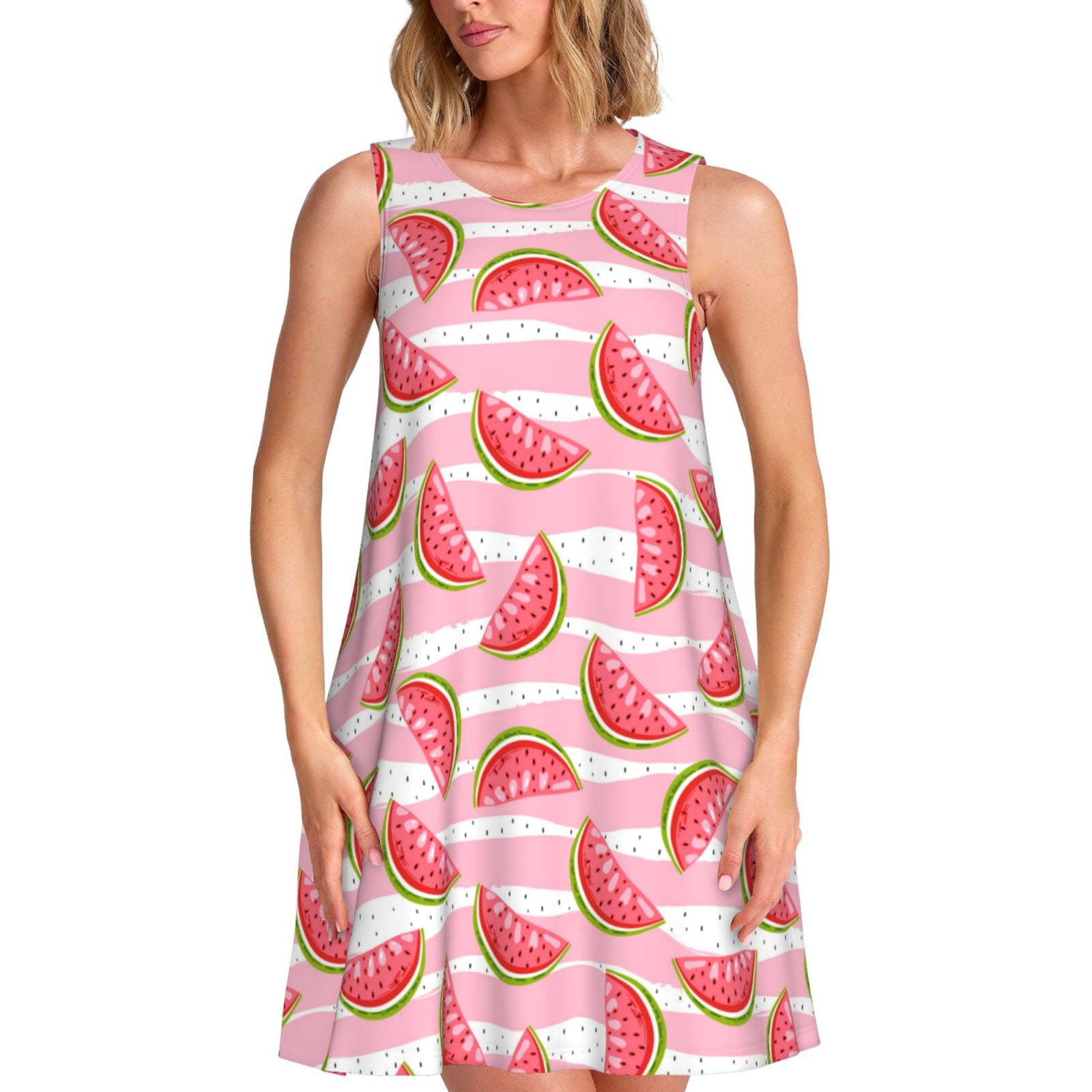 Derioi Sweet Watermelon For Summer Sleeveless Swing Dresses with ...