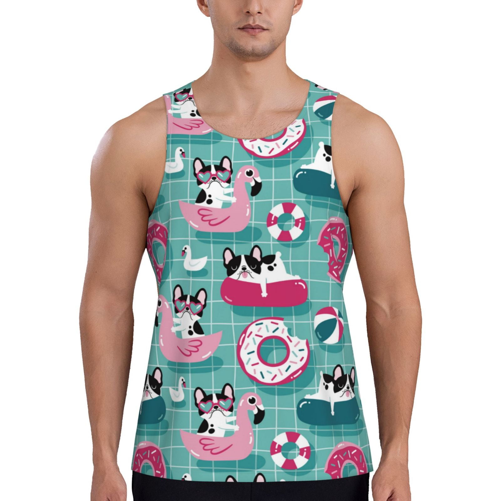 Derioi Swimming Bulldog for Men's Workout Tank Top Muscle Gym Shirt for ...