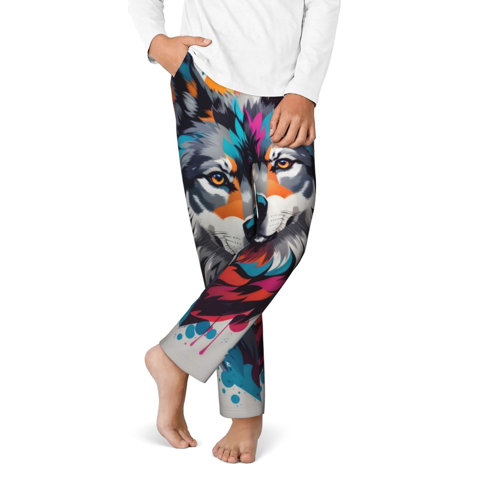 Derioi Tie-Dye Wolf Head for Pajama Pants Men Elastic Waistband Sleep ...