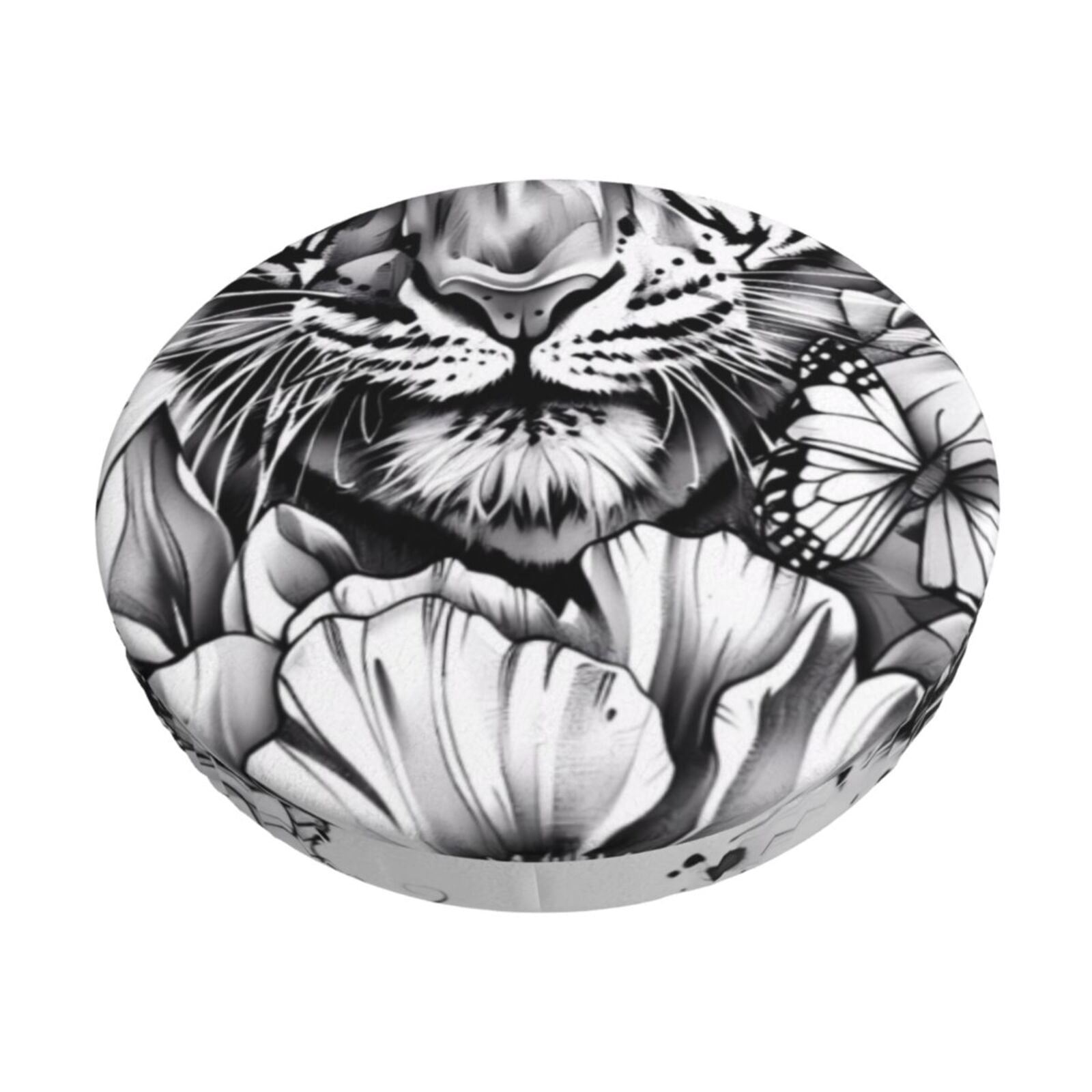 Derioi Tiger Butterfly Floral Art for Round Bar Chair Cushion Cover ...
