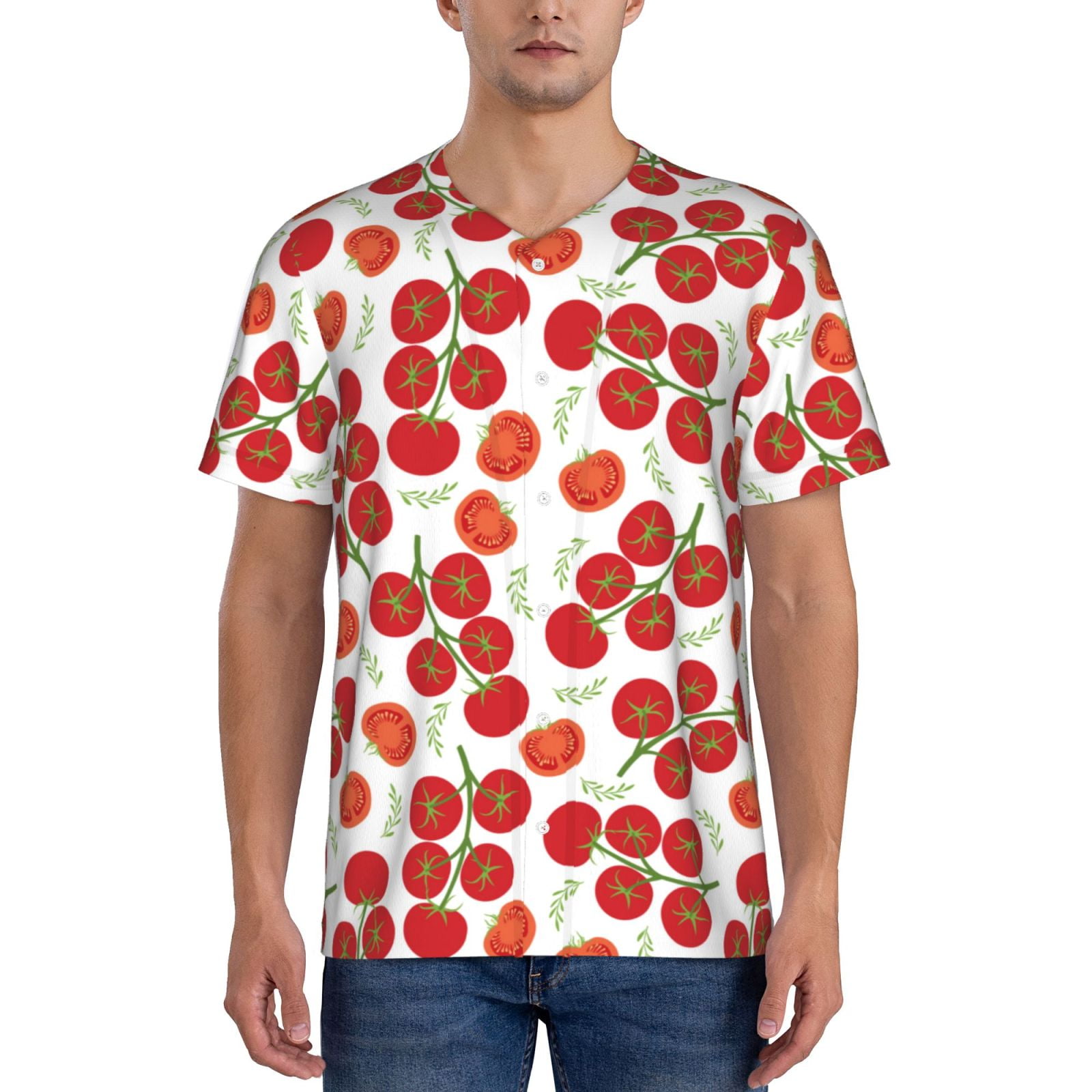 Derioi Tomato for Men's Baseball T-shirt Short Sleeves Button Down T ...