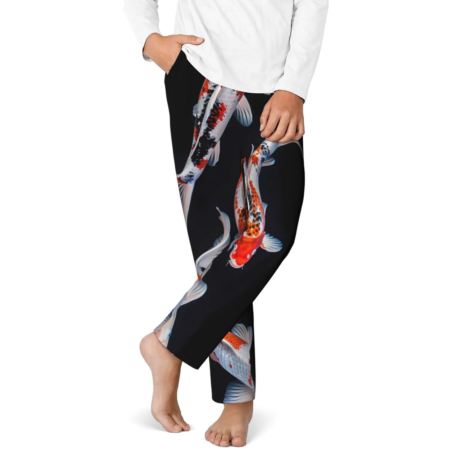 Derioi Tricolor Koi Fish Trio for Pajama Pants Men Elastic Waistband ...