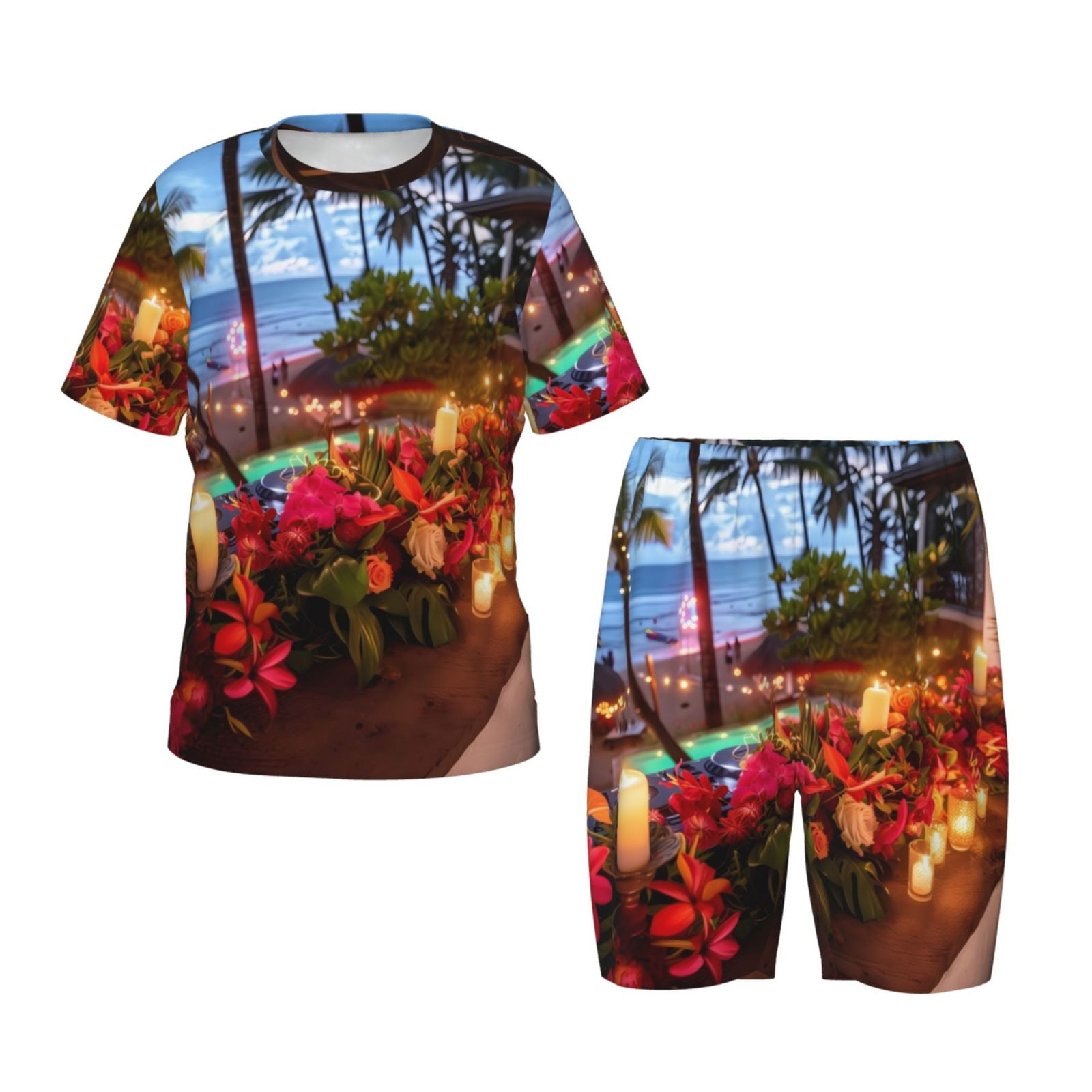 Derioi Tropical Beach Candlelight for Short-Sleeved Summer Pajama Set ...