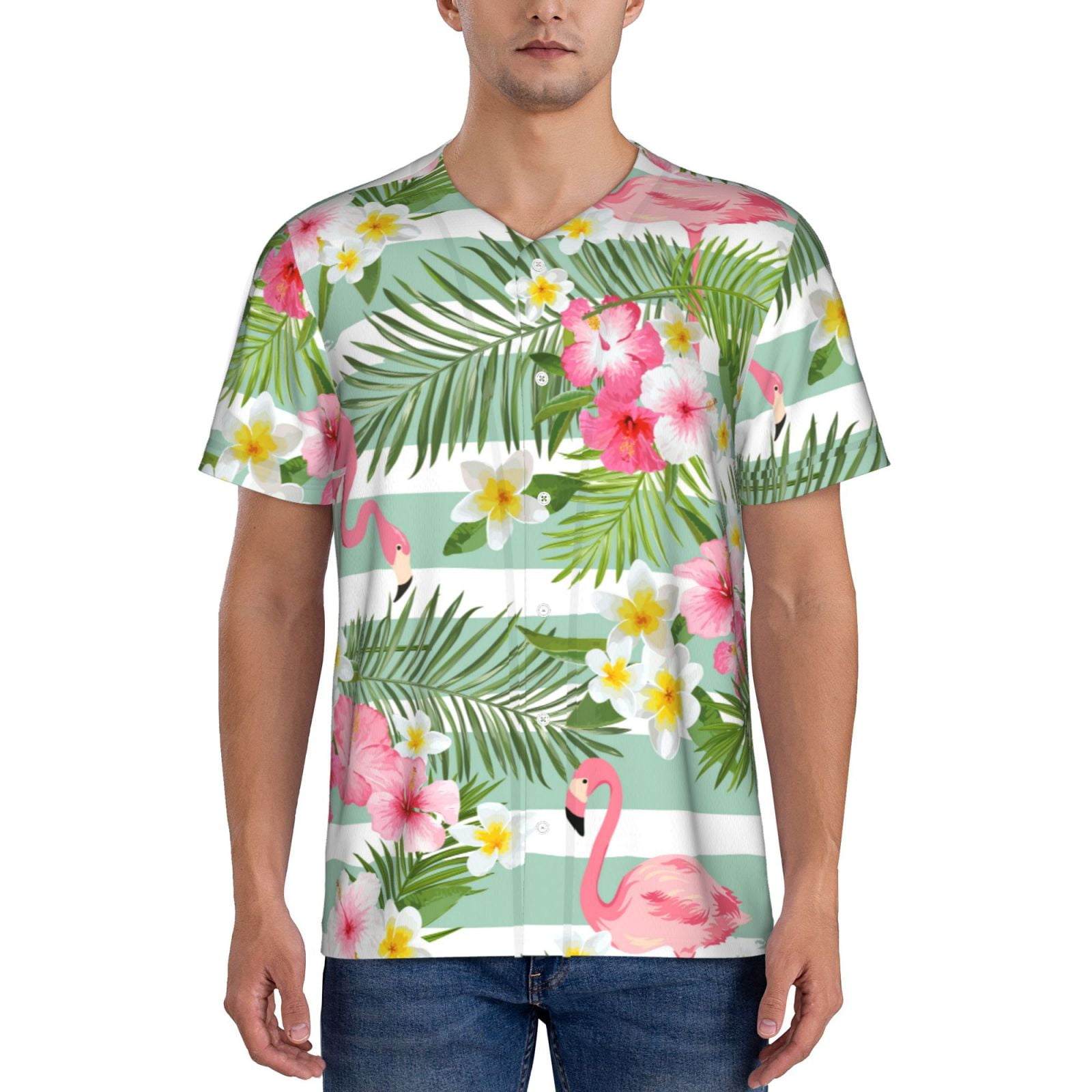 Derioi Tropical Flamingo for Men's Baseball T-shirt Short Sleeves ...