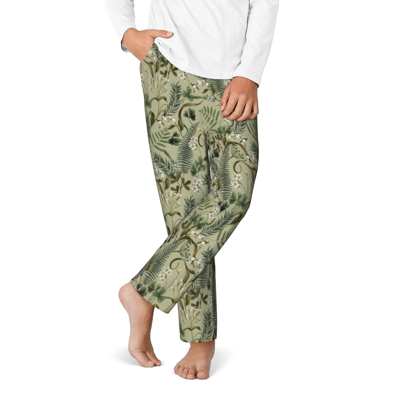 Derioi Tropical Plants Green for Pajama Pants Men Elastic Waistband ...
