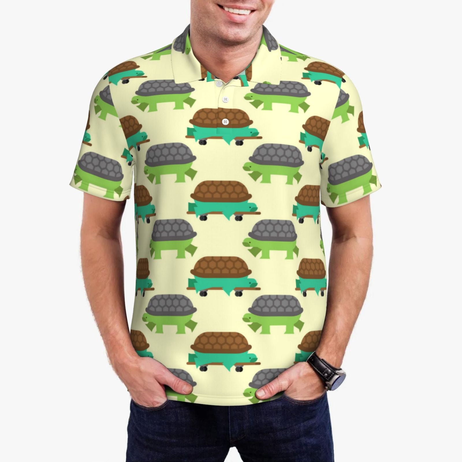 Derioi Turtle On Skateboard for Men's Polo Shirts Short Sleeve Golf ...