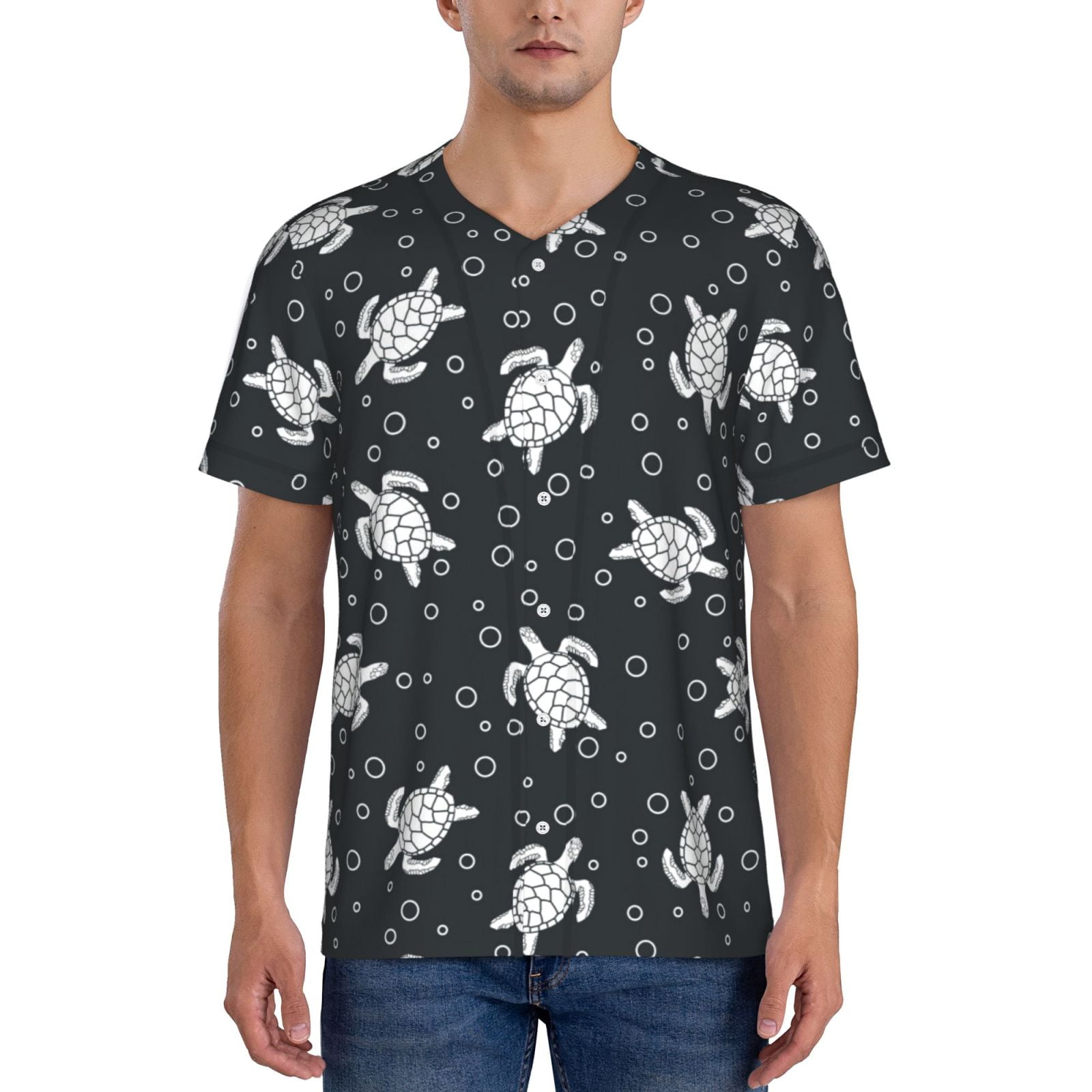 Derioi Turtle for Men's Baseball T-shirt Short Sleeves Button Down T ...