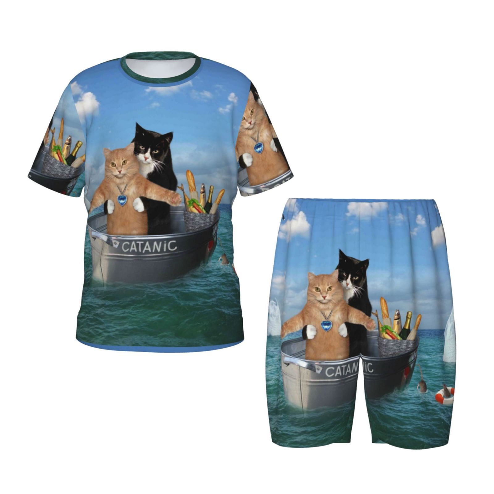 Derioi Two Brave Cats Are Floating On The Sea Iceberg for Short-Sleeved ...