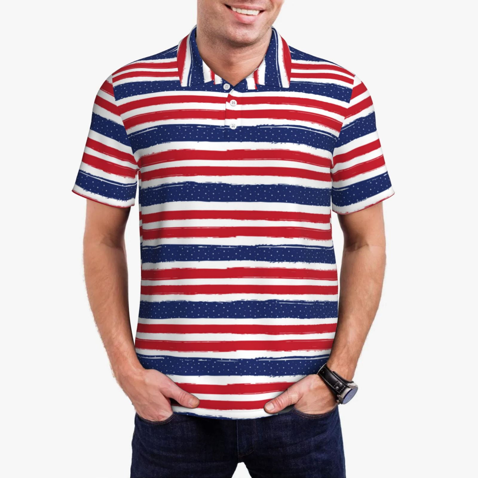 Derioi USA Colors Stripes for Men's Polo Shirts Short Sleeve Golf Shirt ...
