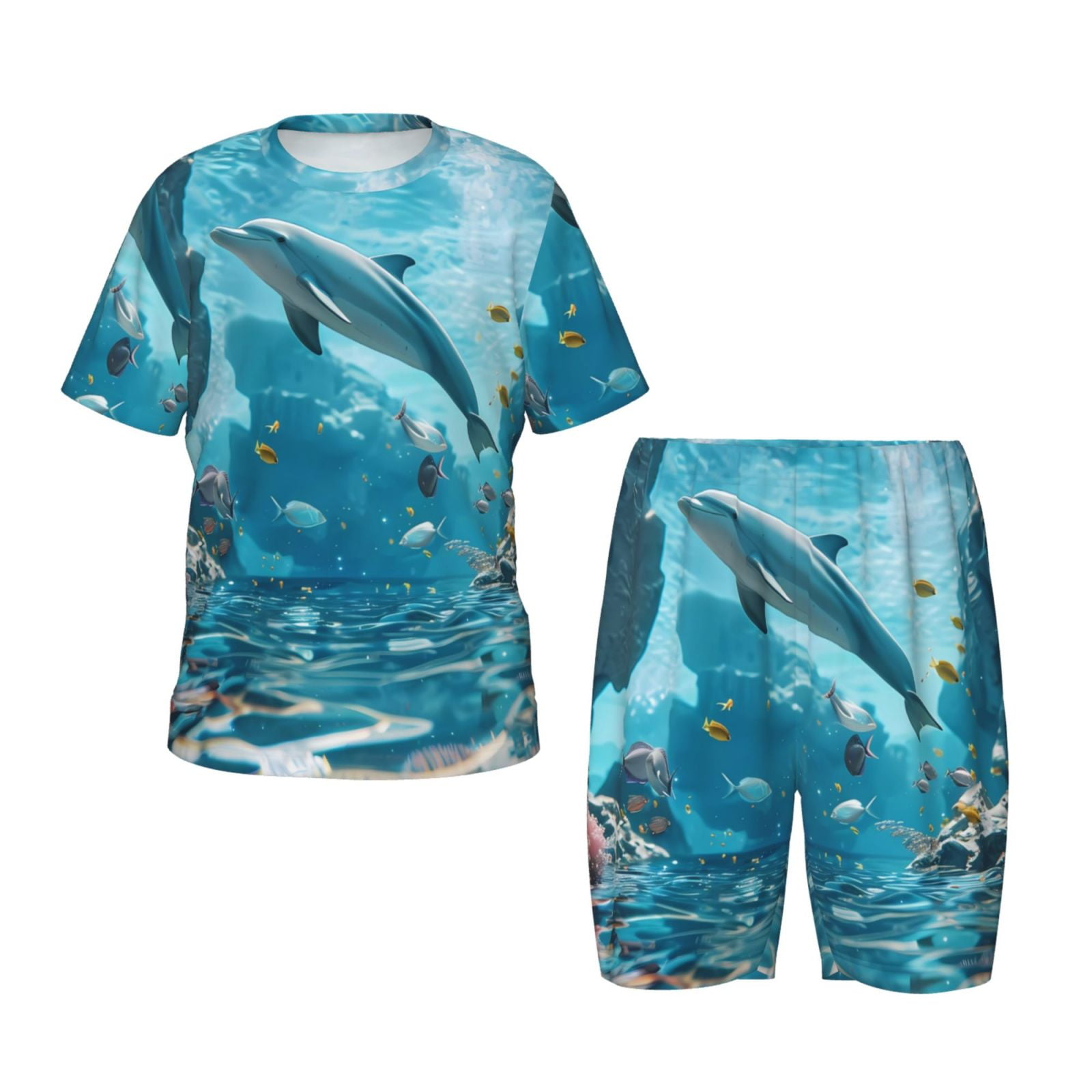 Derioi Underwater Dolphin Scene for Short-Sleeved Summer Pajama Set for ...