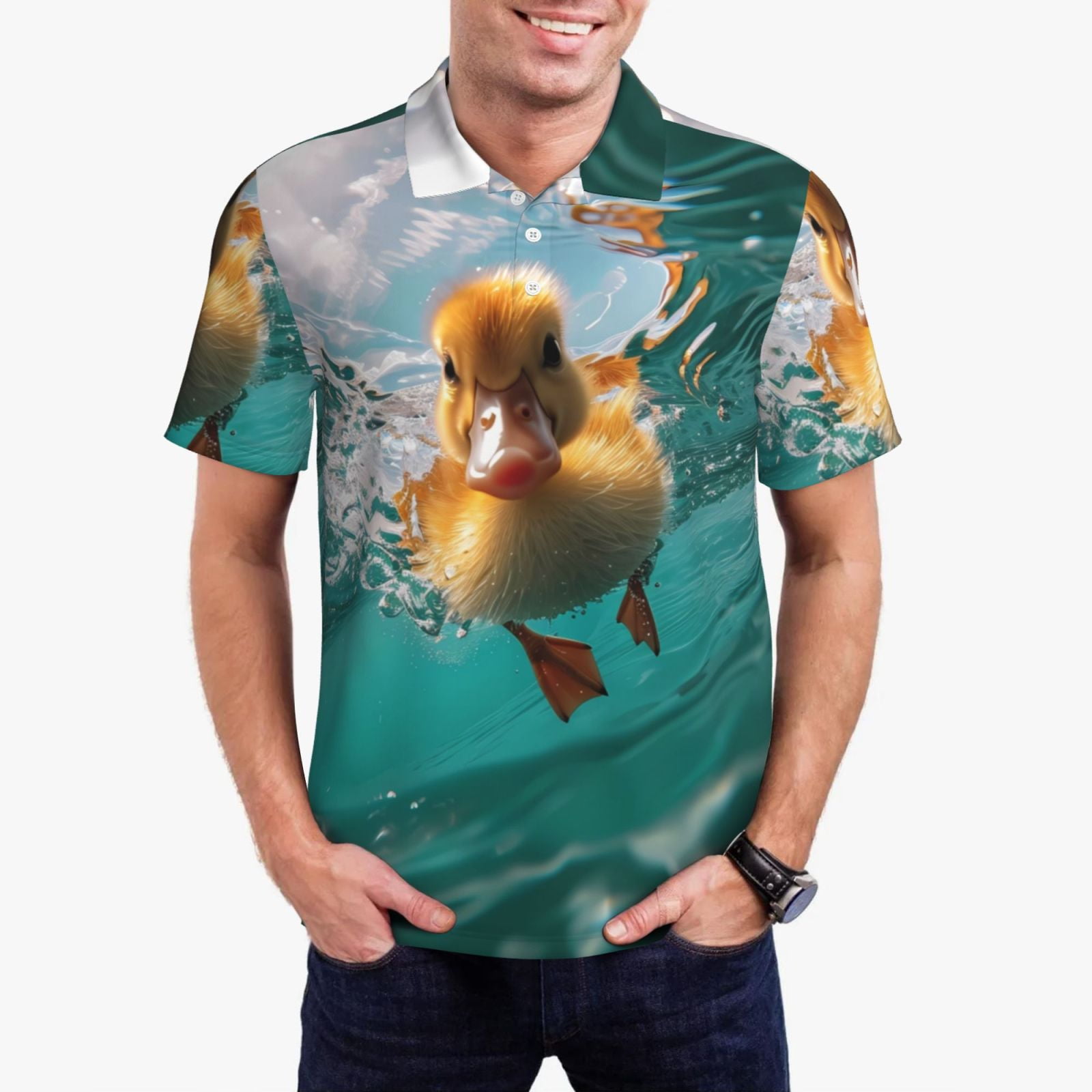 Derioi Underwater Swimming Duck for Men's Polo Shirts Short Sleeve Golf ...