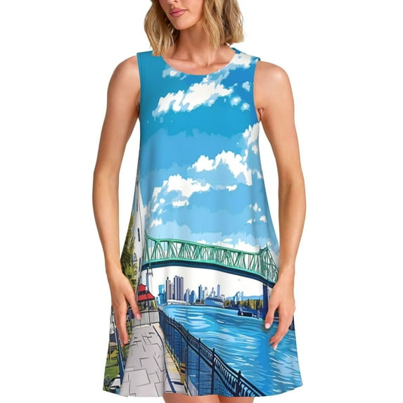 Derioi Urban Riverside Clock Tower For Summer Sleeveless Swing Dresses ...